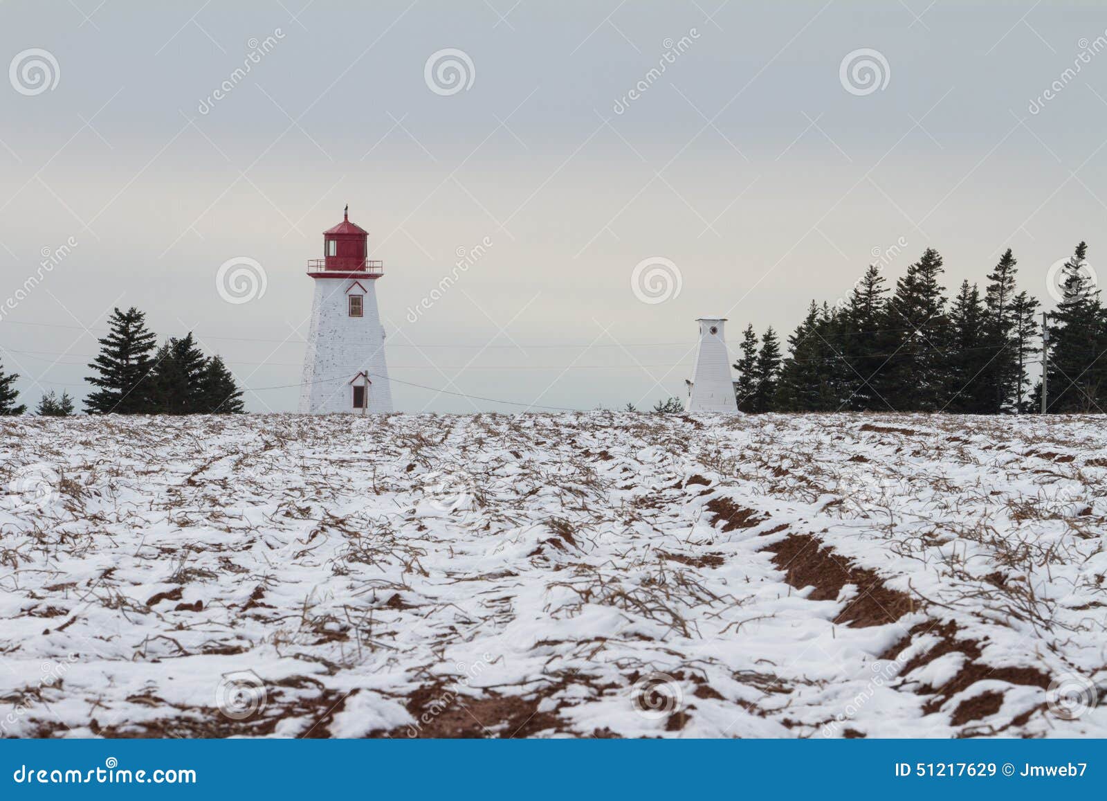 Lighthouse beside Potato Field in Winter Stock Image - Image of sits ...