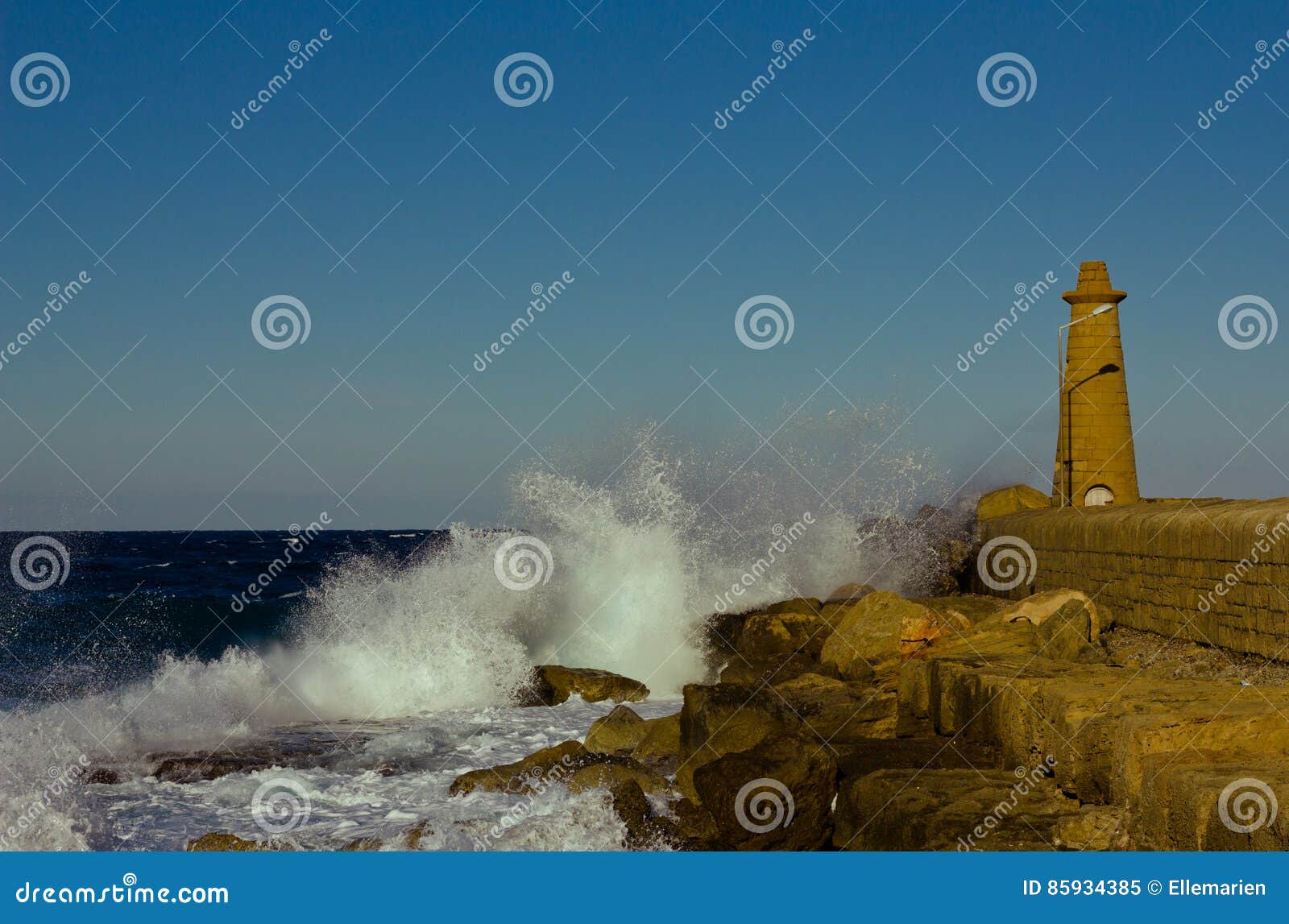 Lighthouse in the Raging Sea, Girne, Cyprus Stock Image - Image of ...