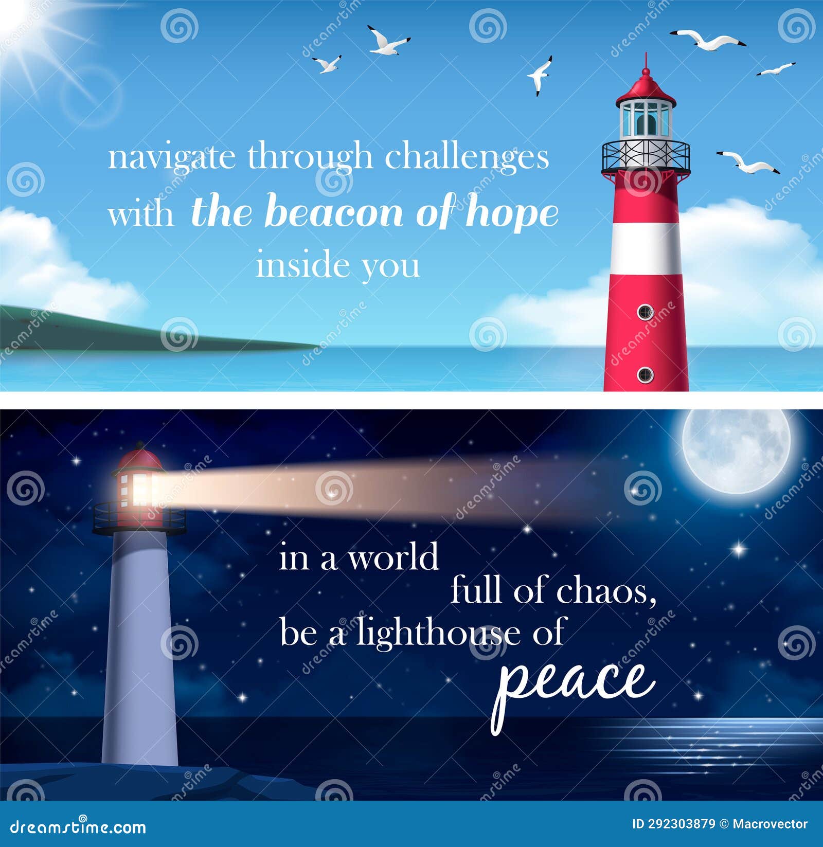 Lighthouse Realstic Banner Set Stock Vector - Illustration of night ...