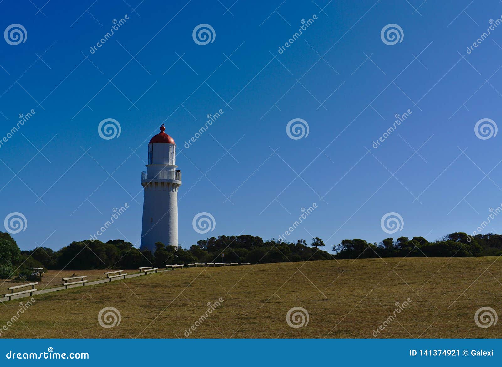 Lighthouse with red roof stock image. Image of gull - 141374921