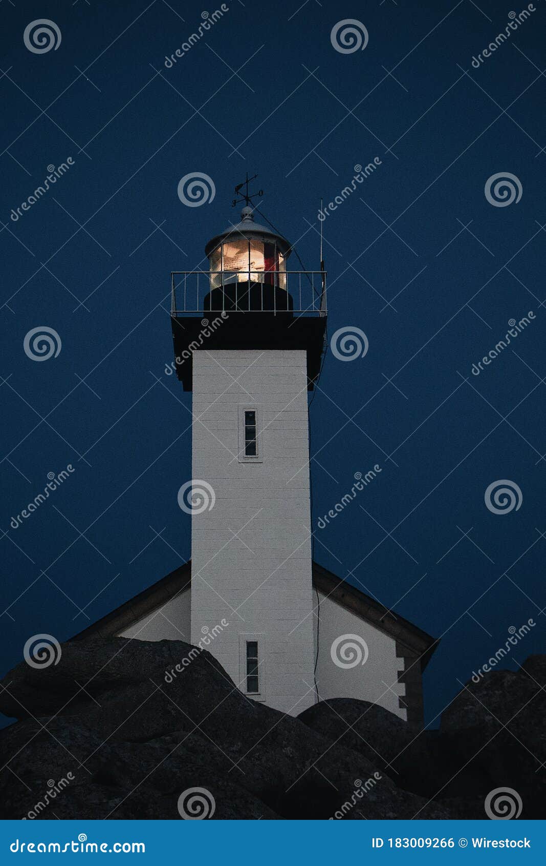 Lighthouse with a Red Top and the Beautiful Sky Stock Photo - Image of ...