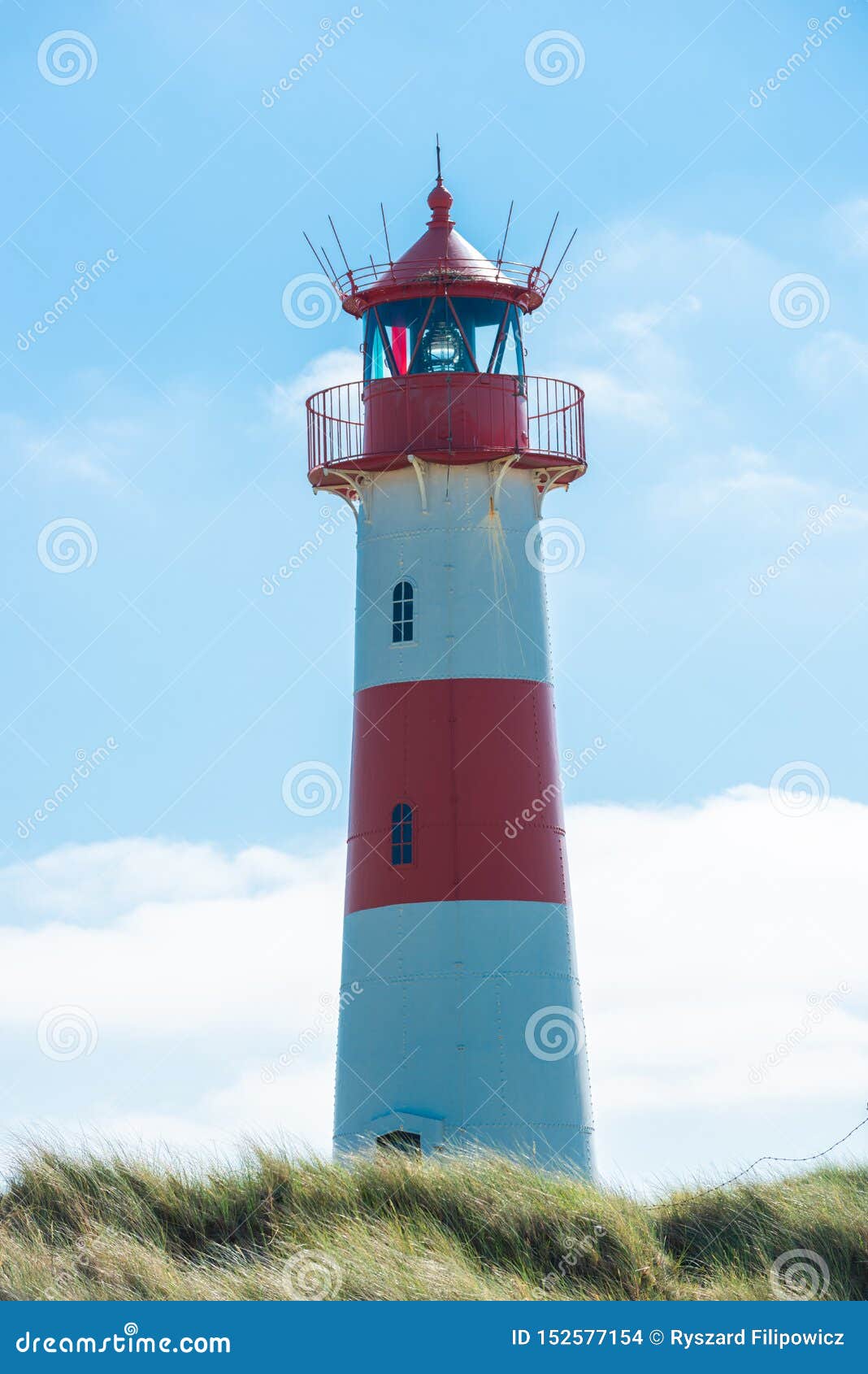 Lighthouse Red White on Dune Stock Photo - Image of construction ...