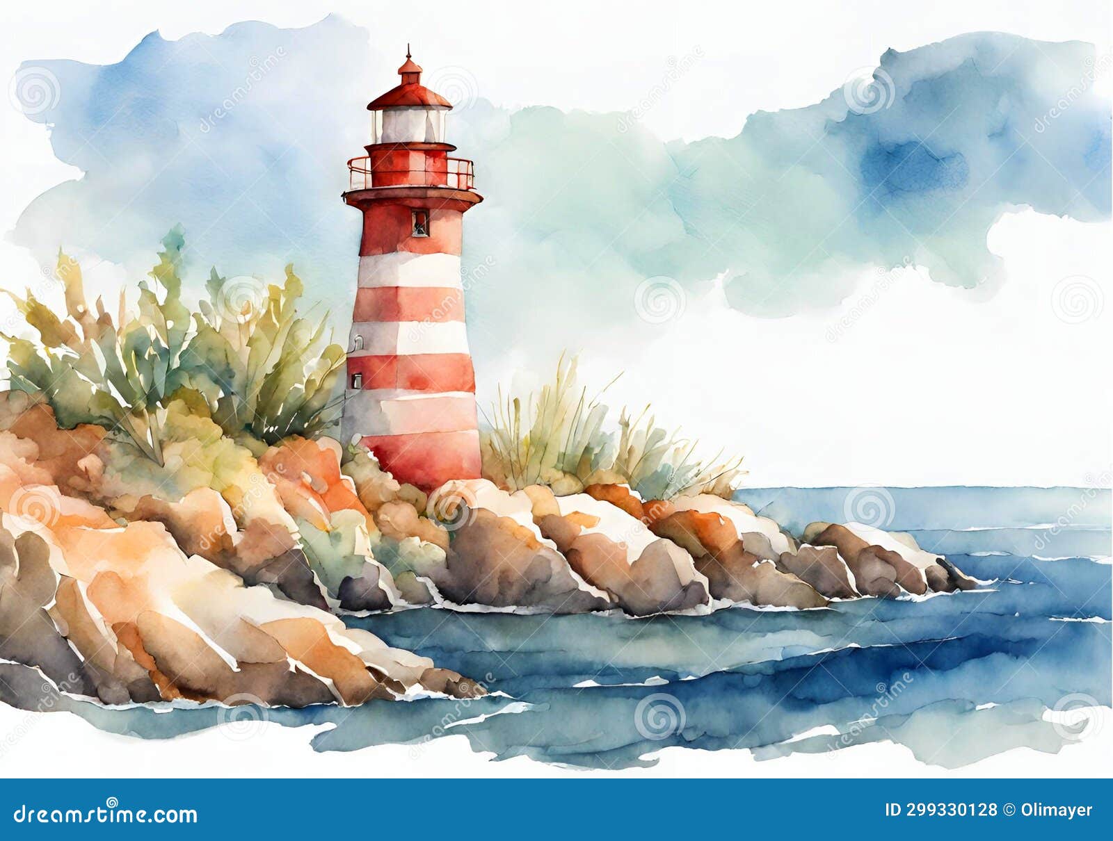 Watercolor Illustration of a a Lighthouse on the Reefs. Stock ...