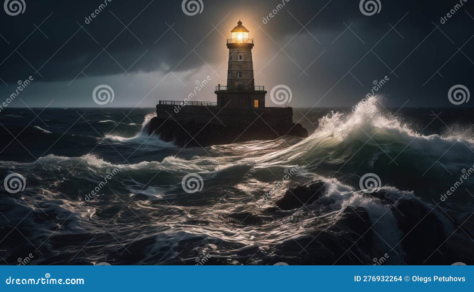 A Lighthouse on a Rock in the Middle of a Body of Water with a Light on ...