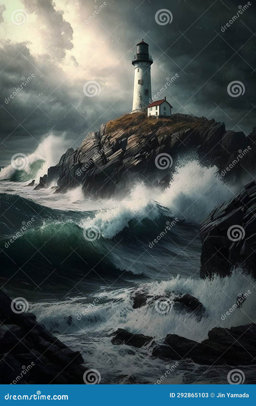 Lighthouse on a Rock in Stormy Weather, 3d Render Stock Illustration ...
