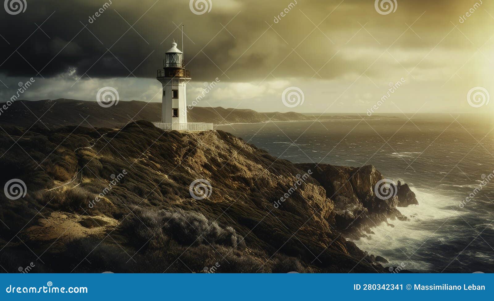 Lighthouse on the Rock in Stormy Weather. 3d Render Stock Illustration ...