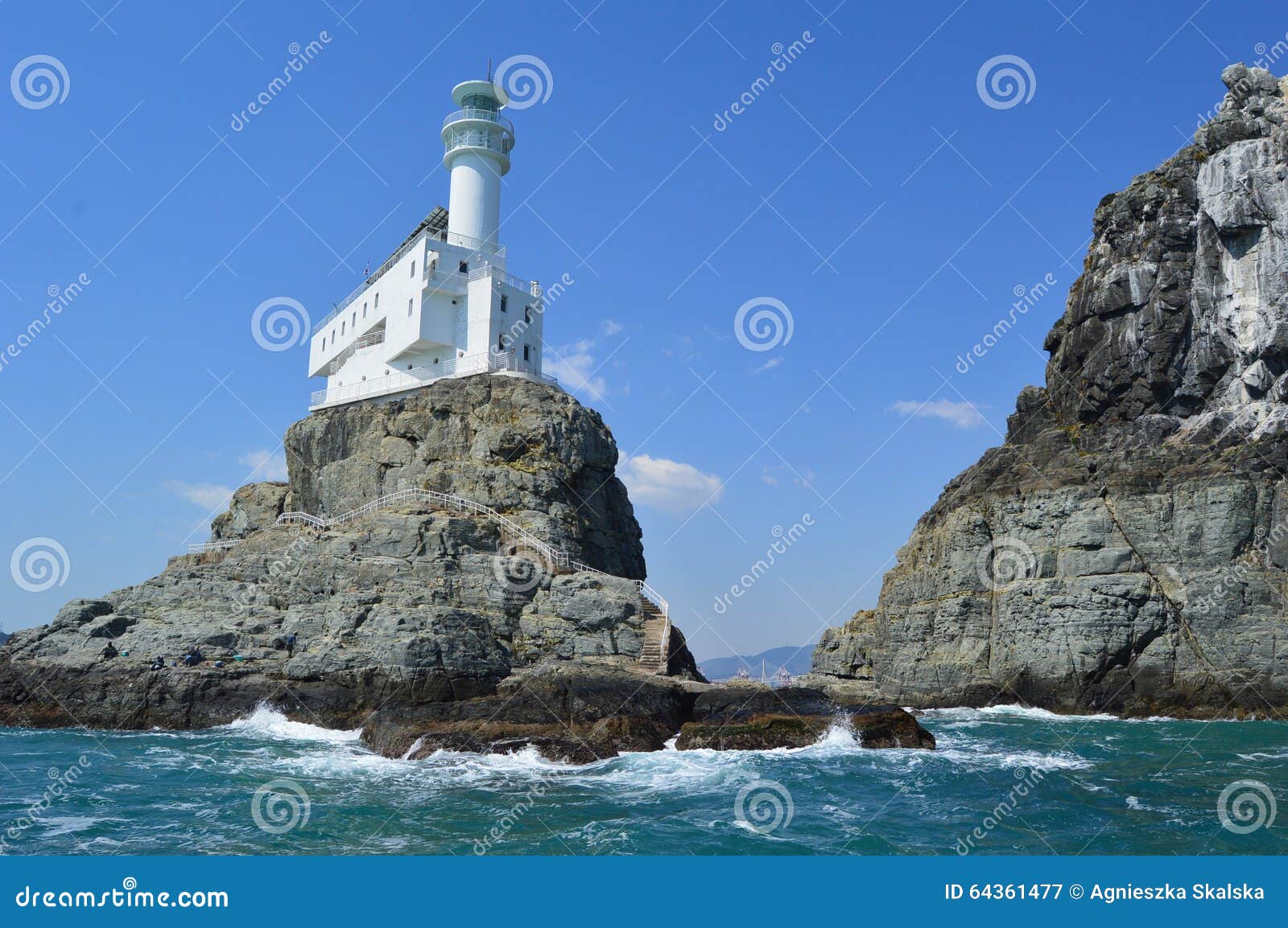 Lighthouse at Rocks of Oryukdo Islands in Busan, South Korea. Stock ...