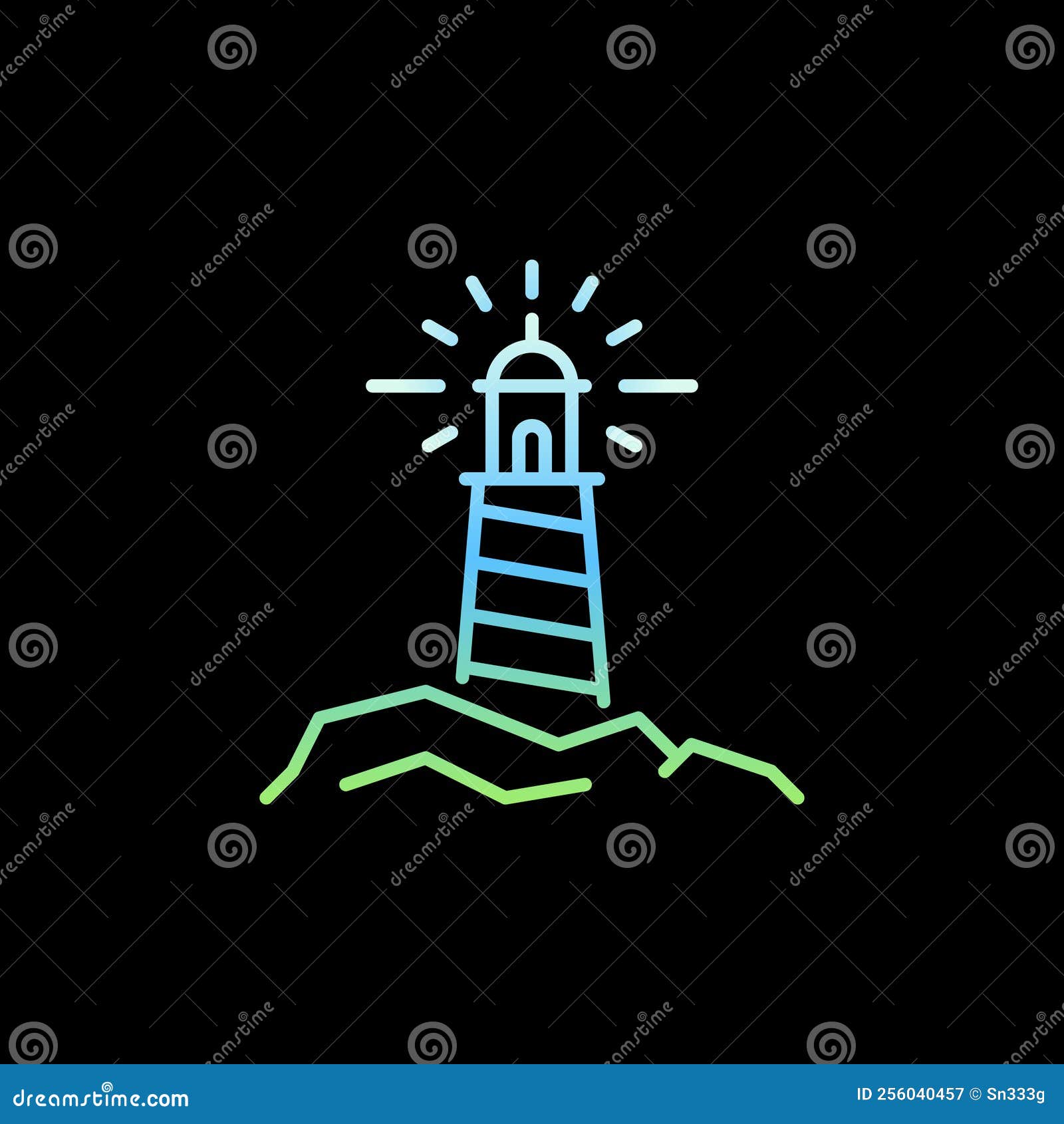 Lighthouse on the Rocks Vector Concept Colorful Line Icon or Sign Stock ...
