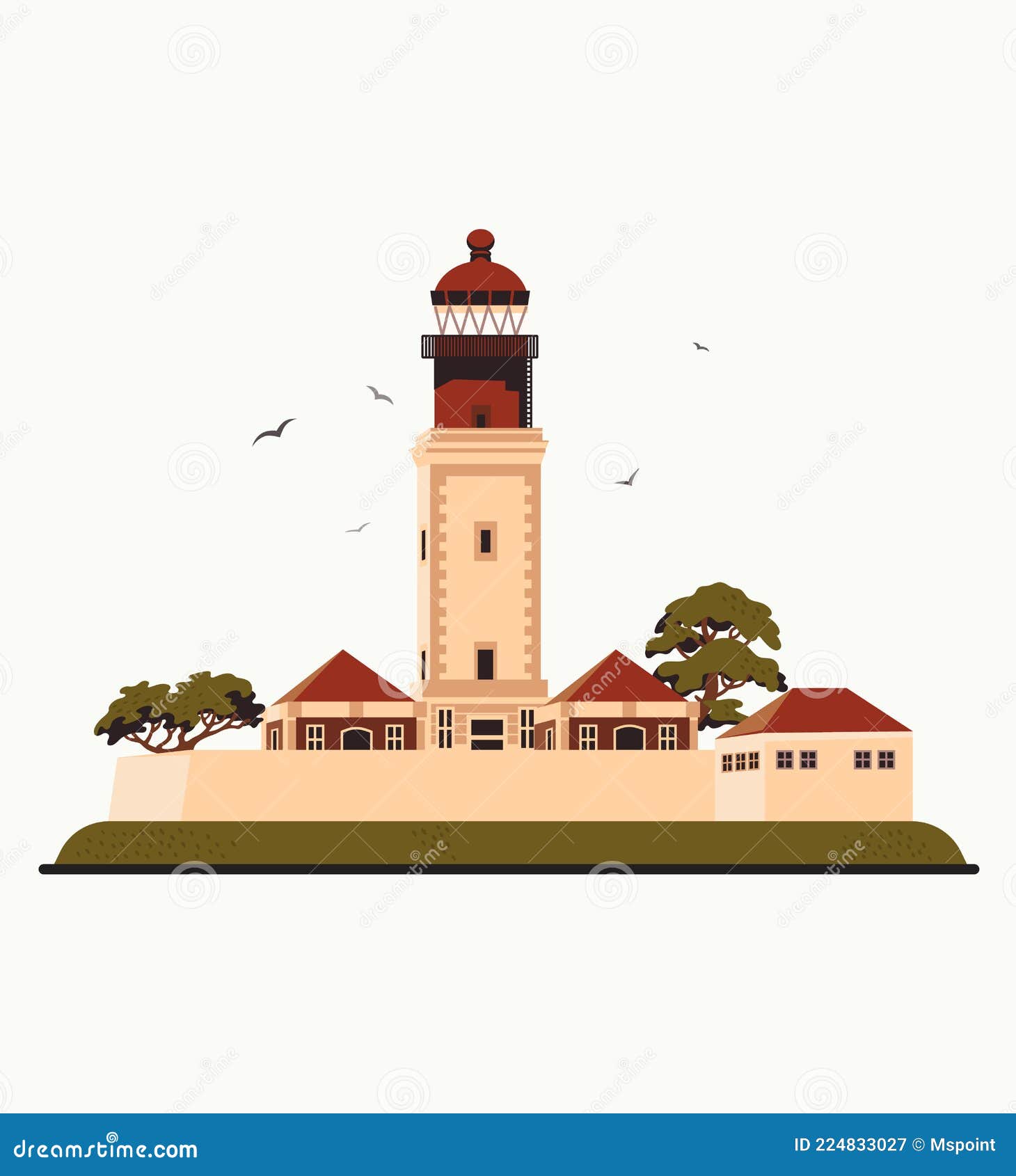 Lighthouse, Sea Beacon House. Vector Illustration in Flat Cartoon Style ...