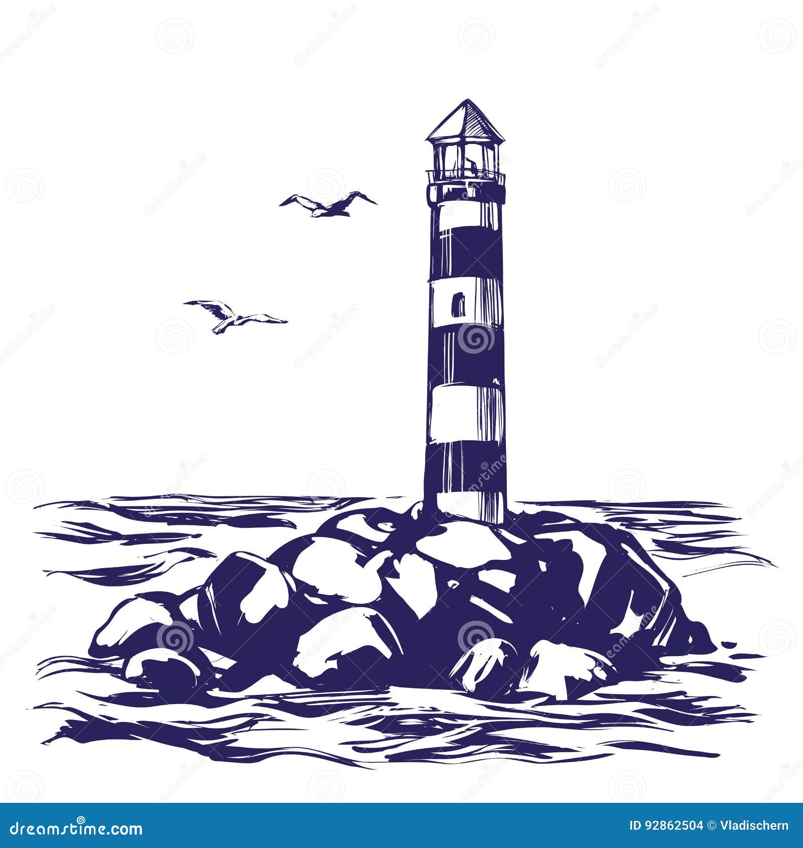 Lighthouse and Sea Landscape Hand Drawn Vector Illustration Sketch ... Lighthouse and Sea Landscape Hand Drawn Vector Illustration Sketch ...