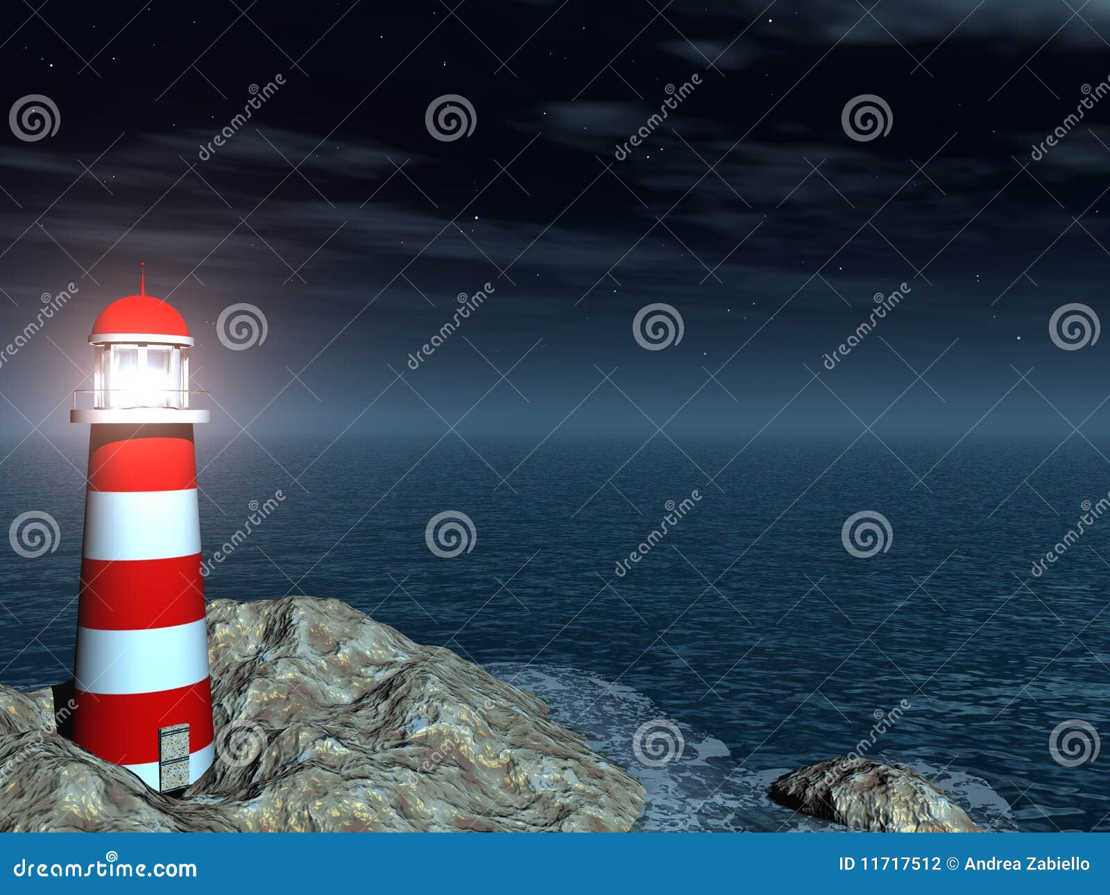Lighthouse on the Sea Night Stock Illustration - Illustration of shore ...