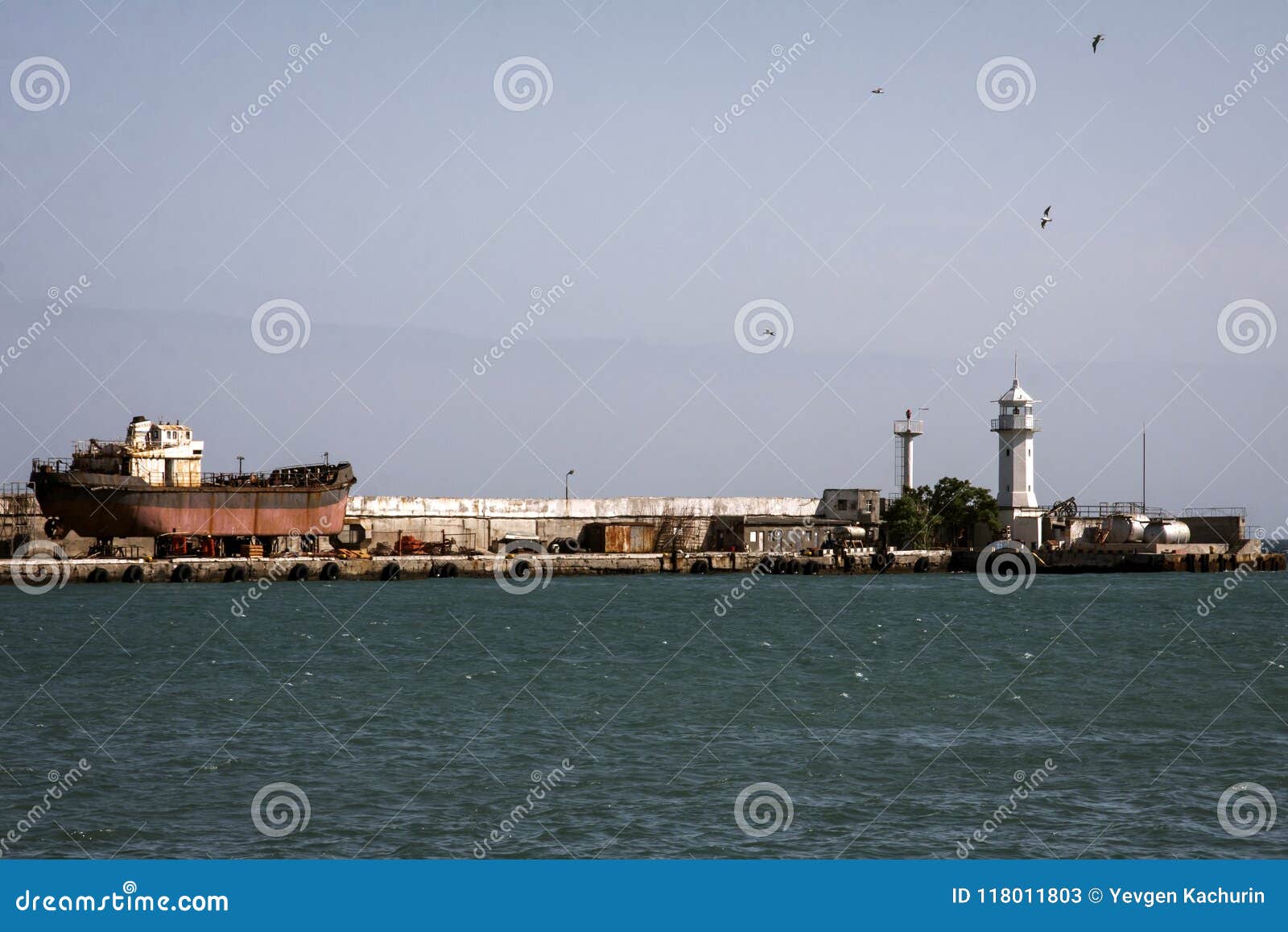Lighthouse in the Sea, Ship Stock Image - Image of nautical, seascape ...