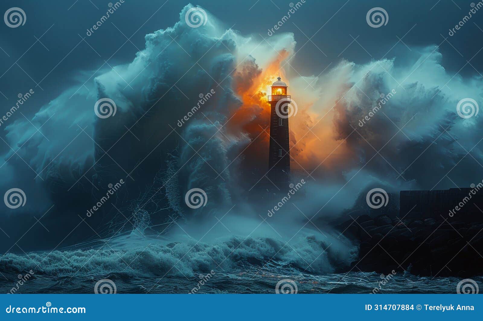 Old Lighthouse During Heavy Ocean Storm Stock Photography ...