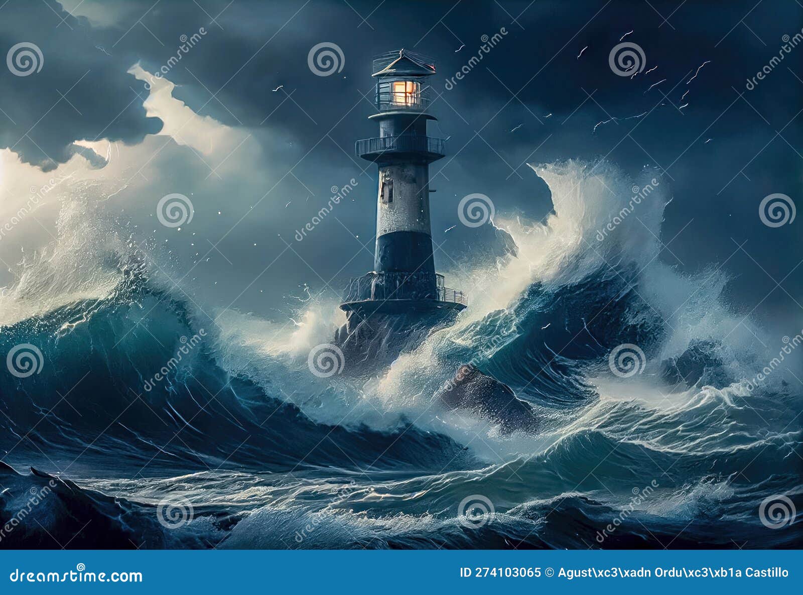 Lighthouse in the Sea Under a Storm. Ia Generative. Stock Illustration ...