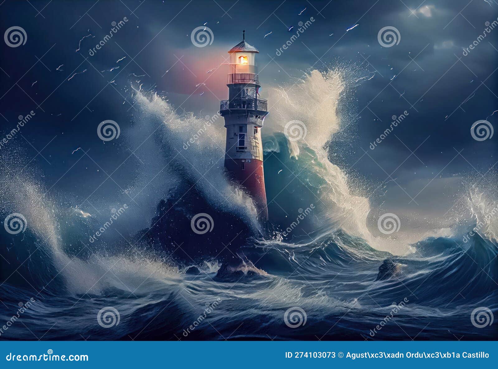 Lighthouse in the Sea Under a Storm. Ia Generative. Stock Illustration ...