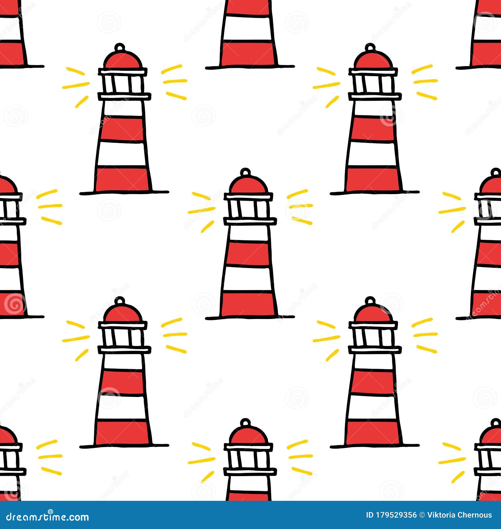 Lighthouse Seamless Doodle Pattern Stock Illustration - Illustration of ...