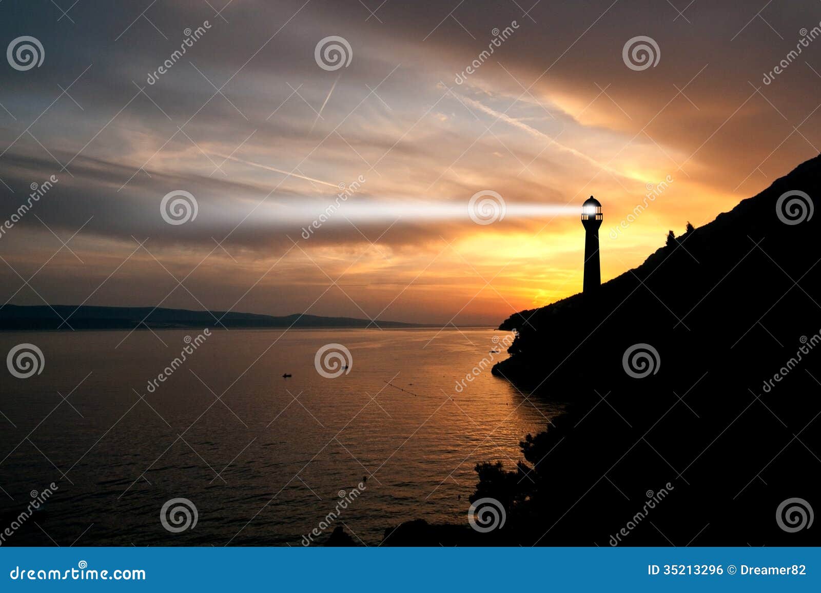 Lighthouse Searchlight Beam through Marine Air at Night. Stock Photo ...