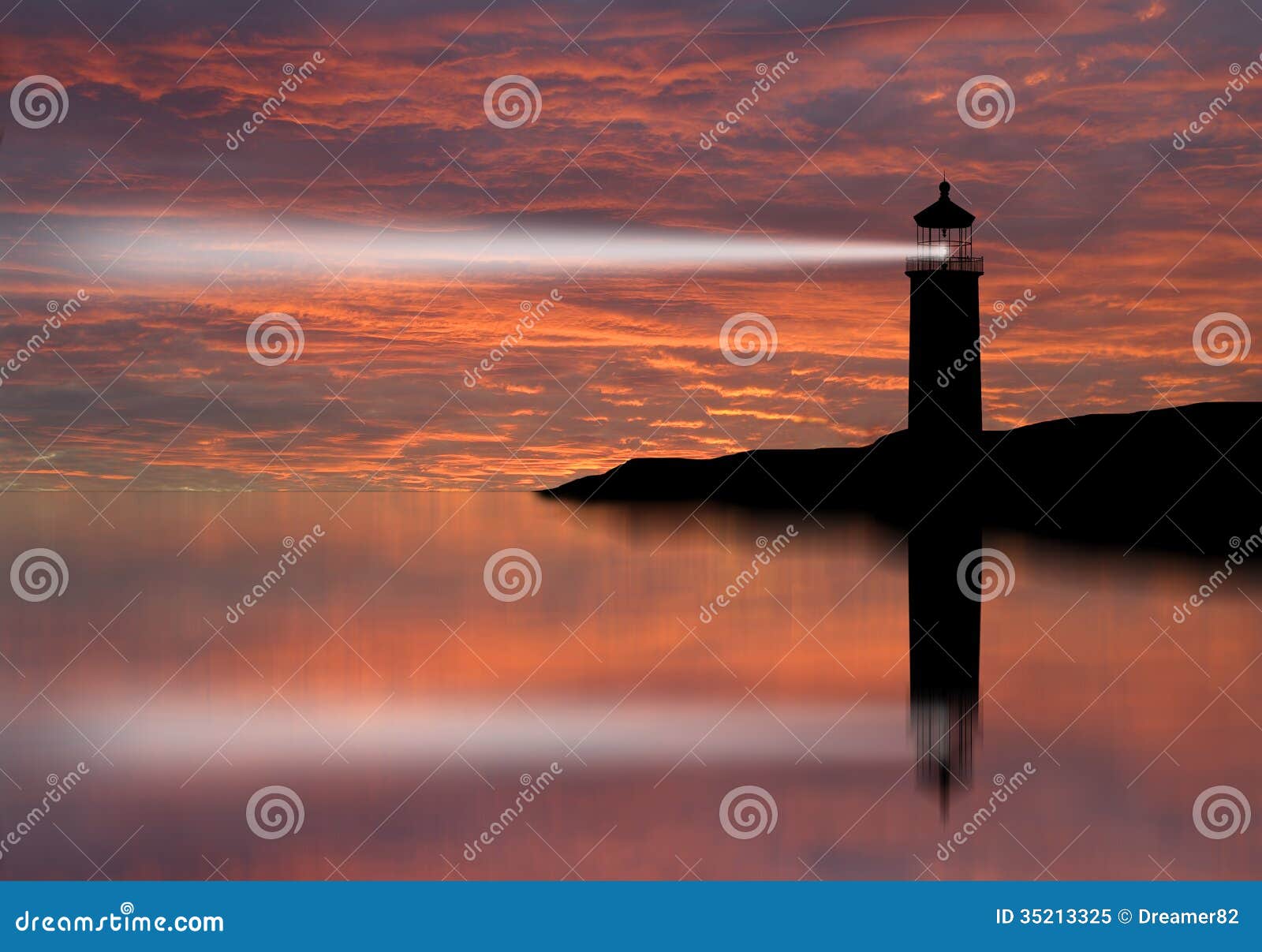 Lighthouse Searchlight Beam through Marine Air at Night. Stock Image ...