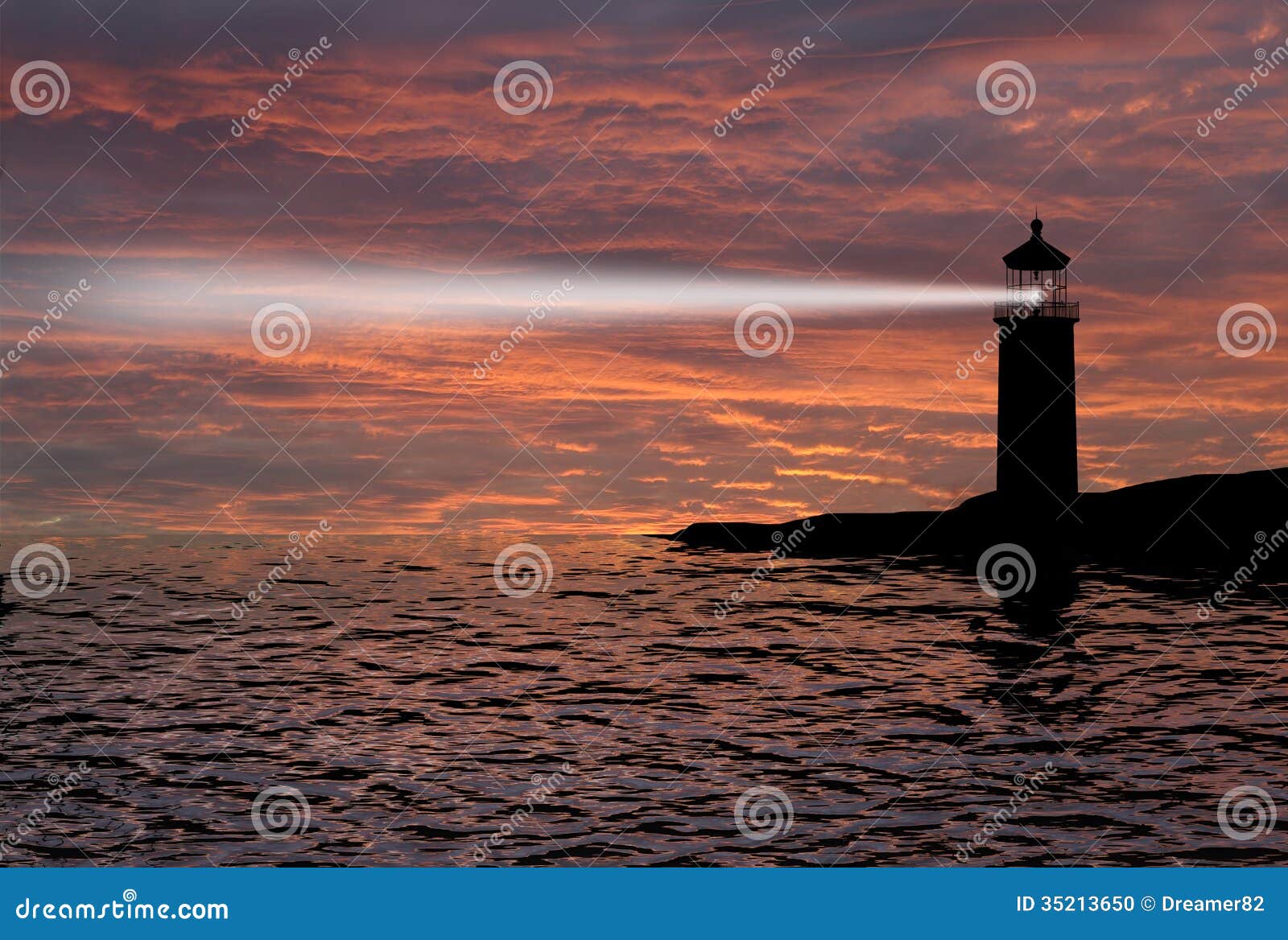 Lighthouse Searchlight Beam through Marine Air at Night. Stock Photo ...