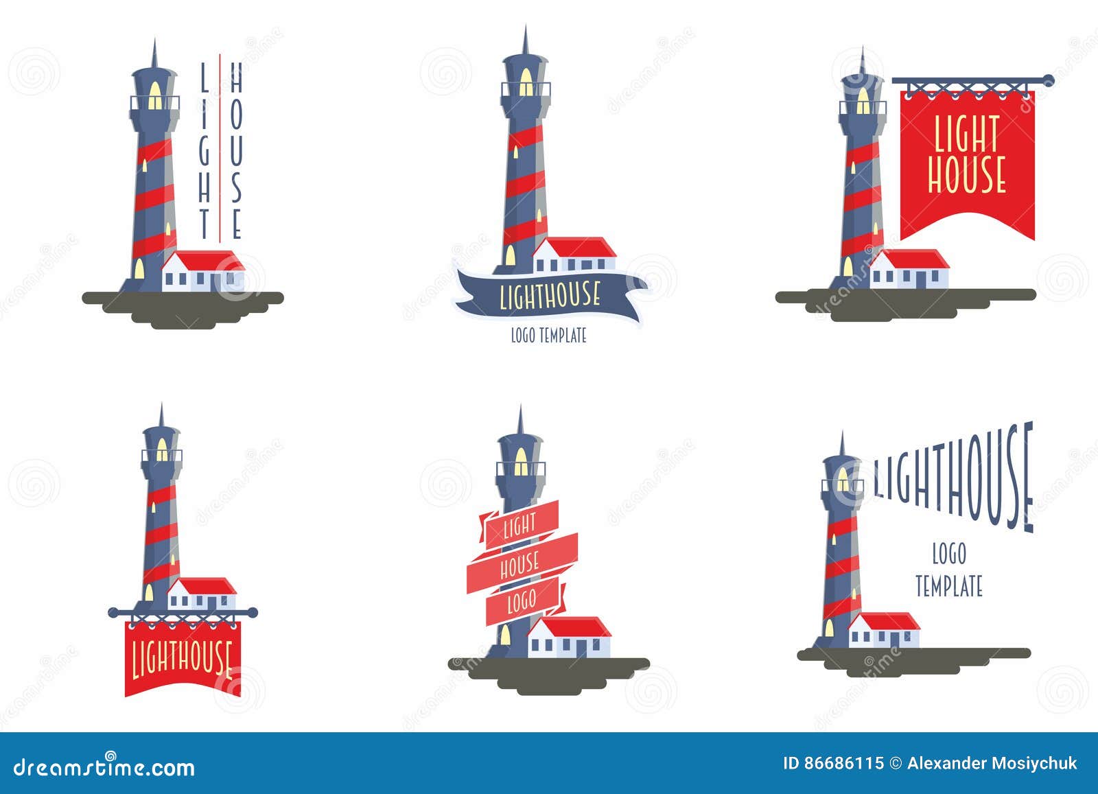 Lighthouse Set of Vector Logos, Labels, Symbols or Badges Design Stock ...