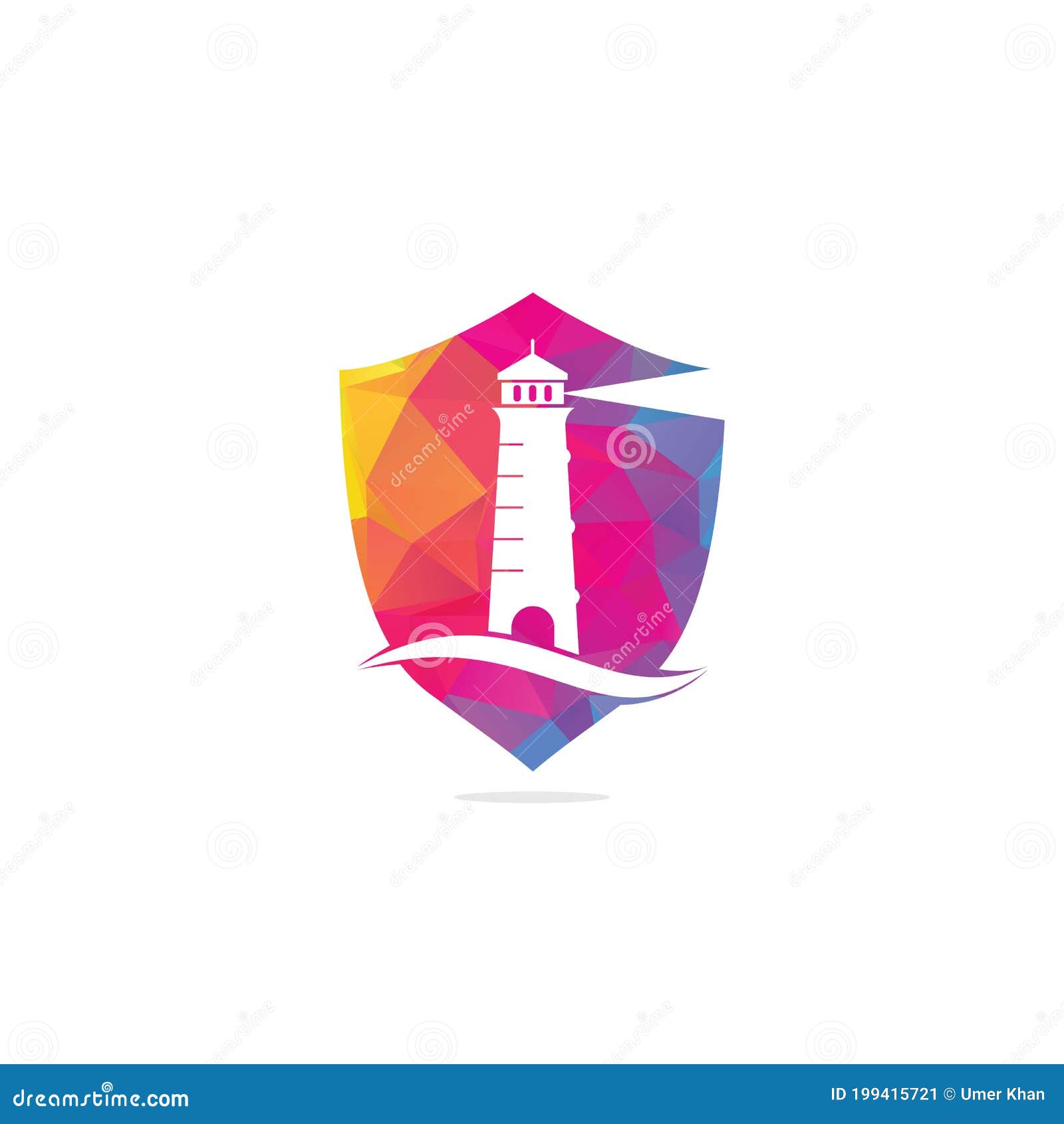 Lighthouse Shield Shape Concept Vector Logo Design. Stock Vector ...