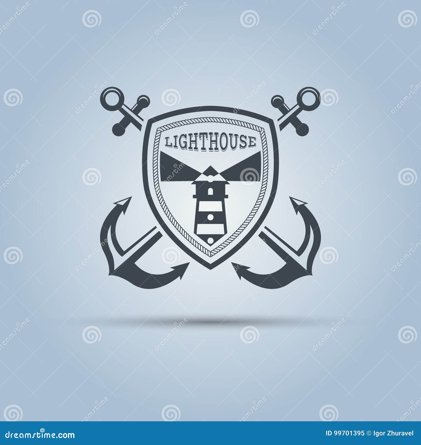 Lighthouse with Shield and Two Crossed Anchors Vector Template Stock ...