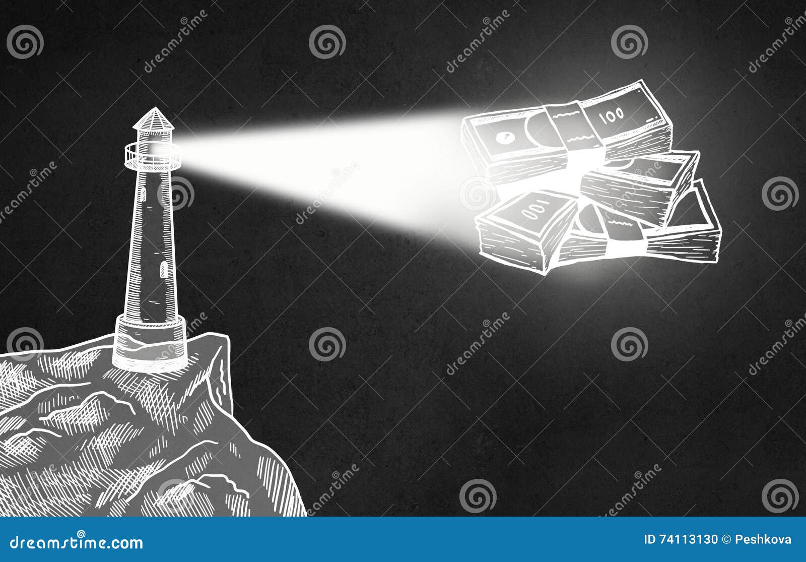 Lighthouse shines on money stock illustration. Illustration of currency ...
