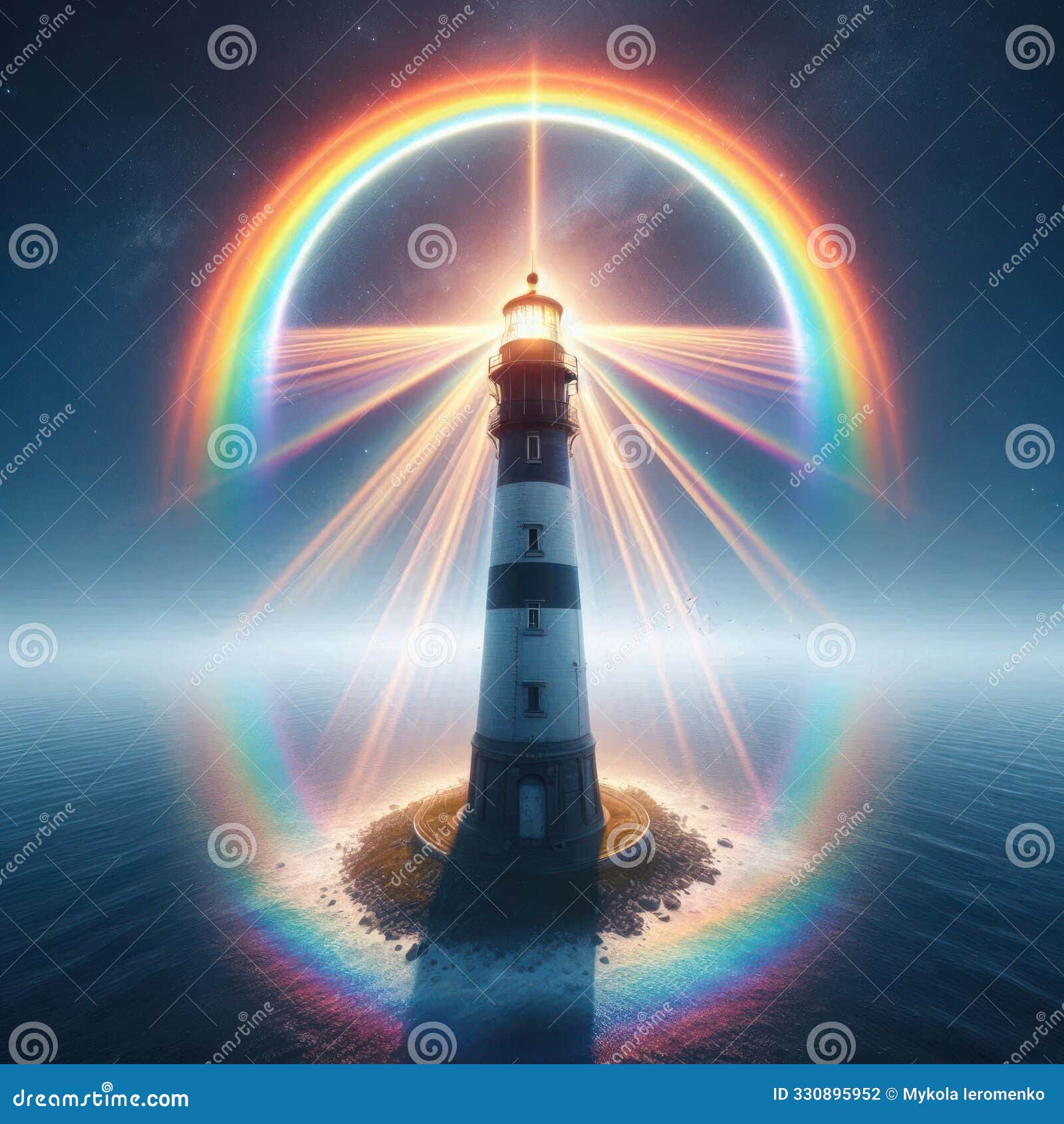 A Lighthouse Shining with Multi-colored Rays of Rainbow Color. Stock ...