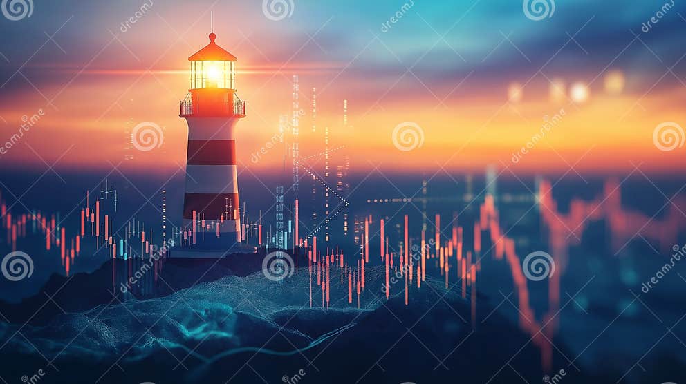 Lighthouse Shining Over Rough Financial Charts, Symbolizing Guidance ...