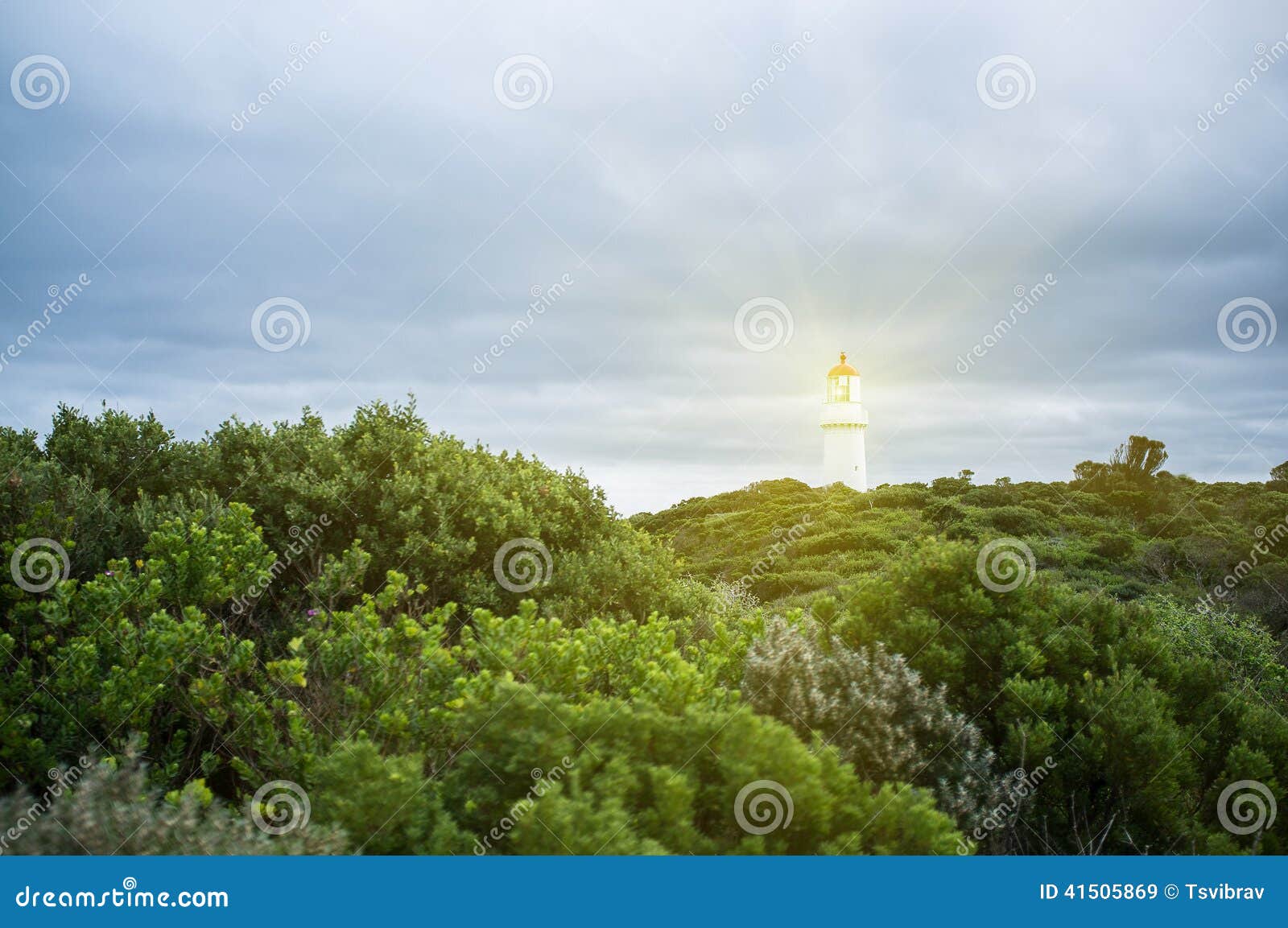 Lighthouse Shining Protective Light Over Ocean Stock Image - Image of ...