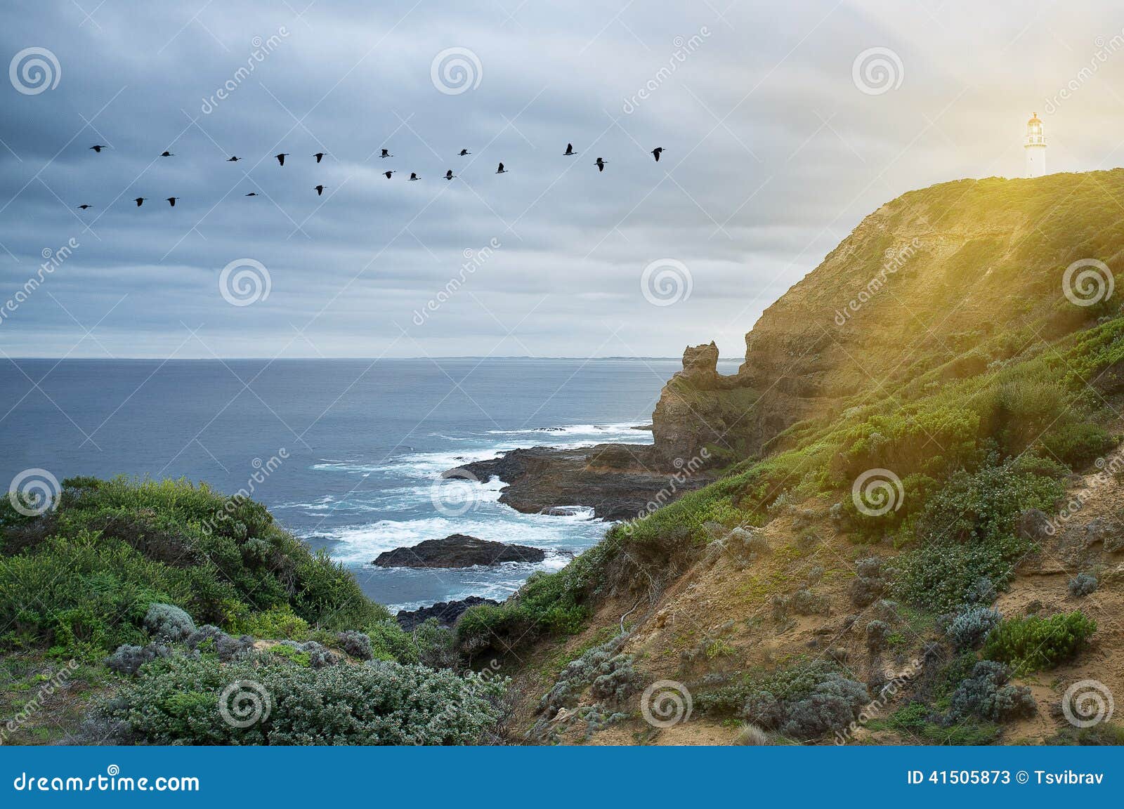 Lighthouse Shining Protective Light Over Ocean Stock Image - Image of ...