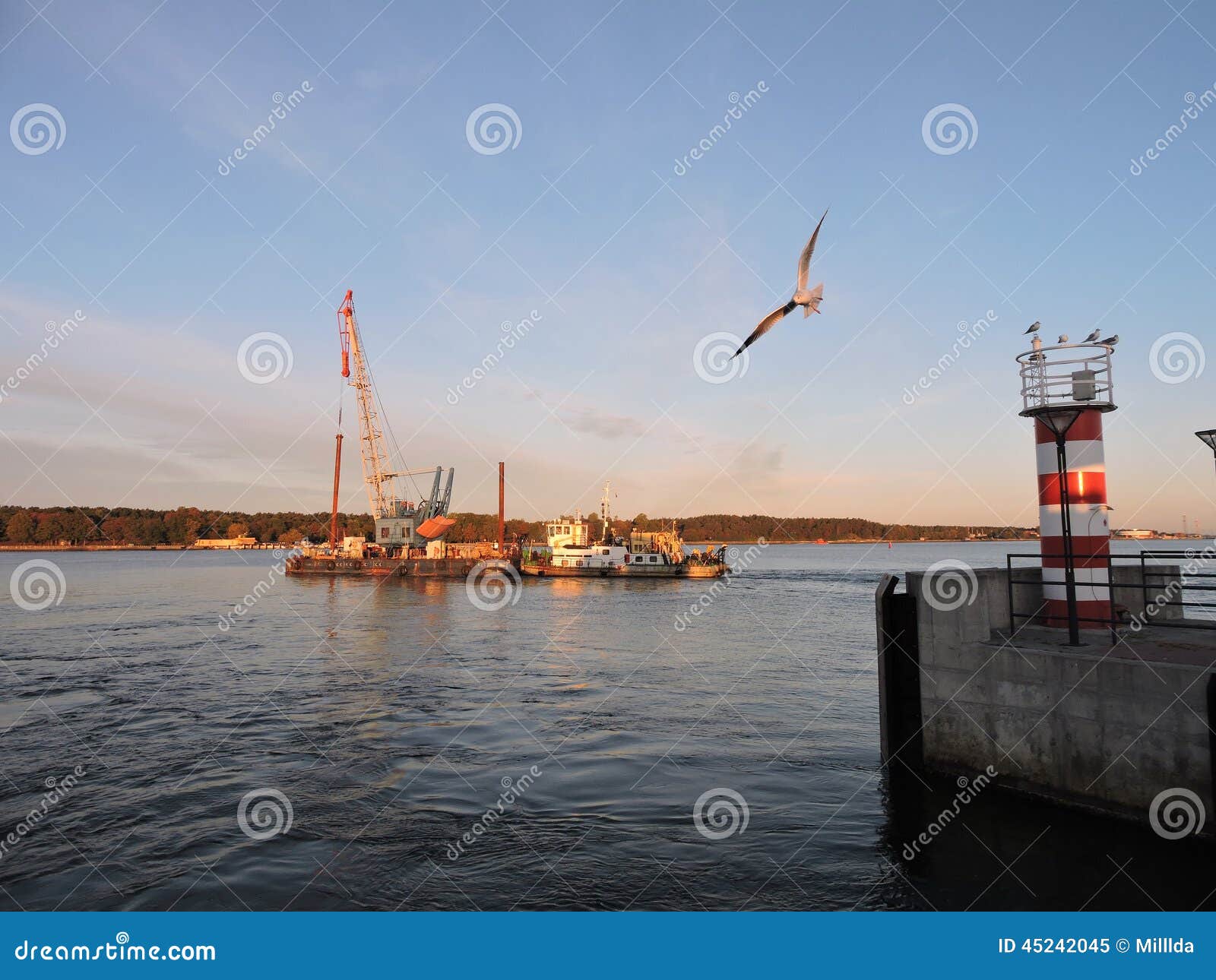 Lighthouse and Ships in Klaipeda, Lithuania Stock Image - Image of ...