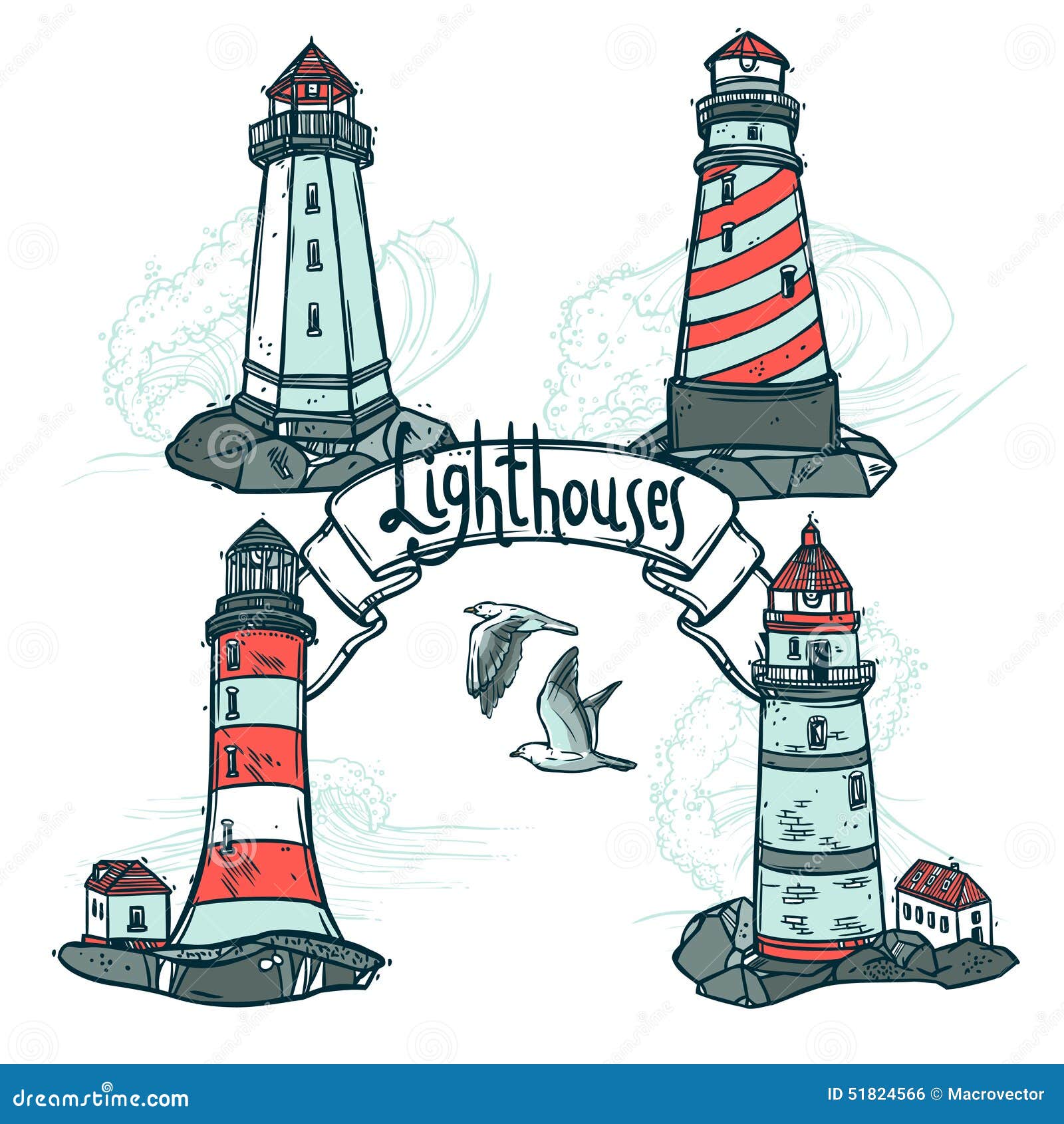 Lighthouse Sketch Set stock vector. Illustration of backgrounds - 51824566