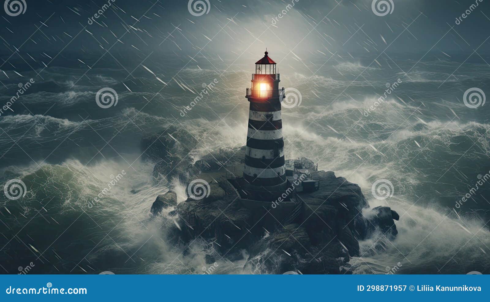 A Lighthouse Standing Resilient Against an Approaching Tornado or ...