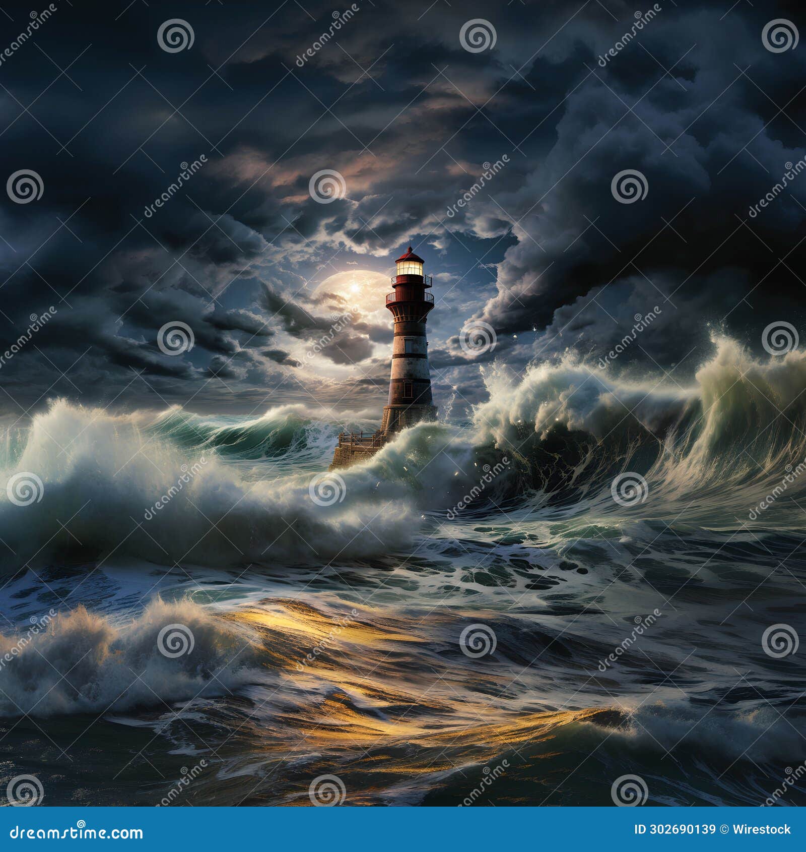 Lighthouse Standing Tall Against a Backdrop of the Raging Sea. AI ...