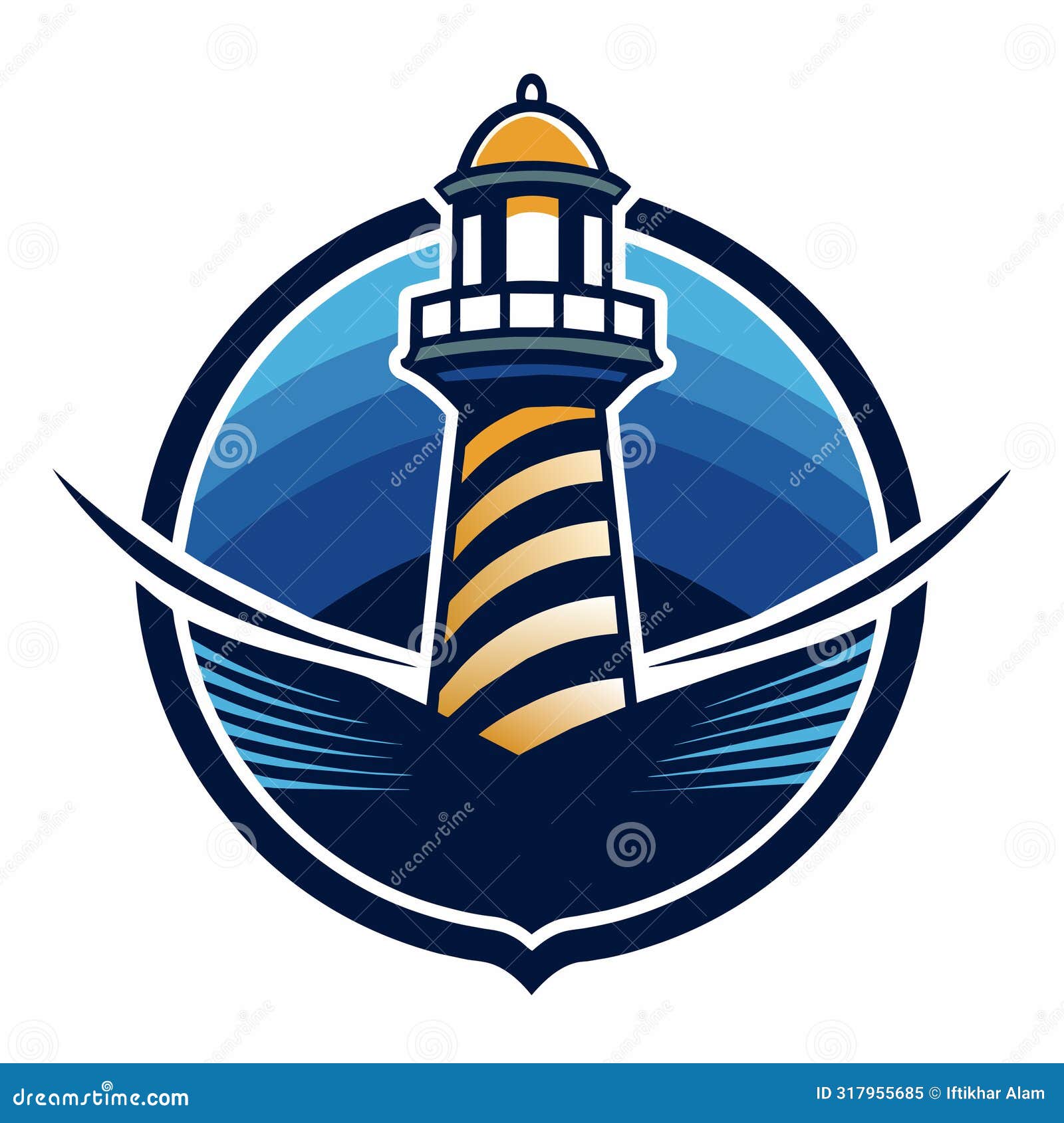 A Lighthouse Standing on a Wave Enclosed in a Circular Shape, a Logo ...