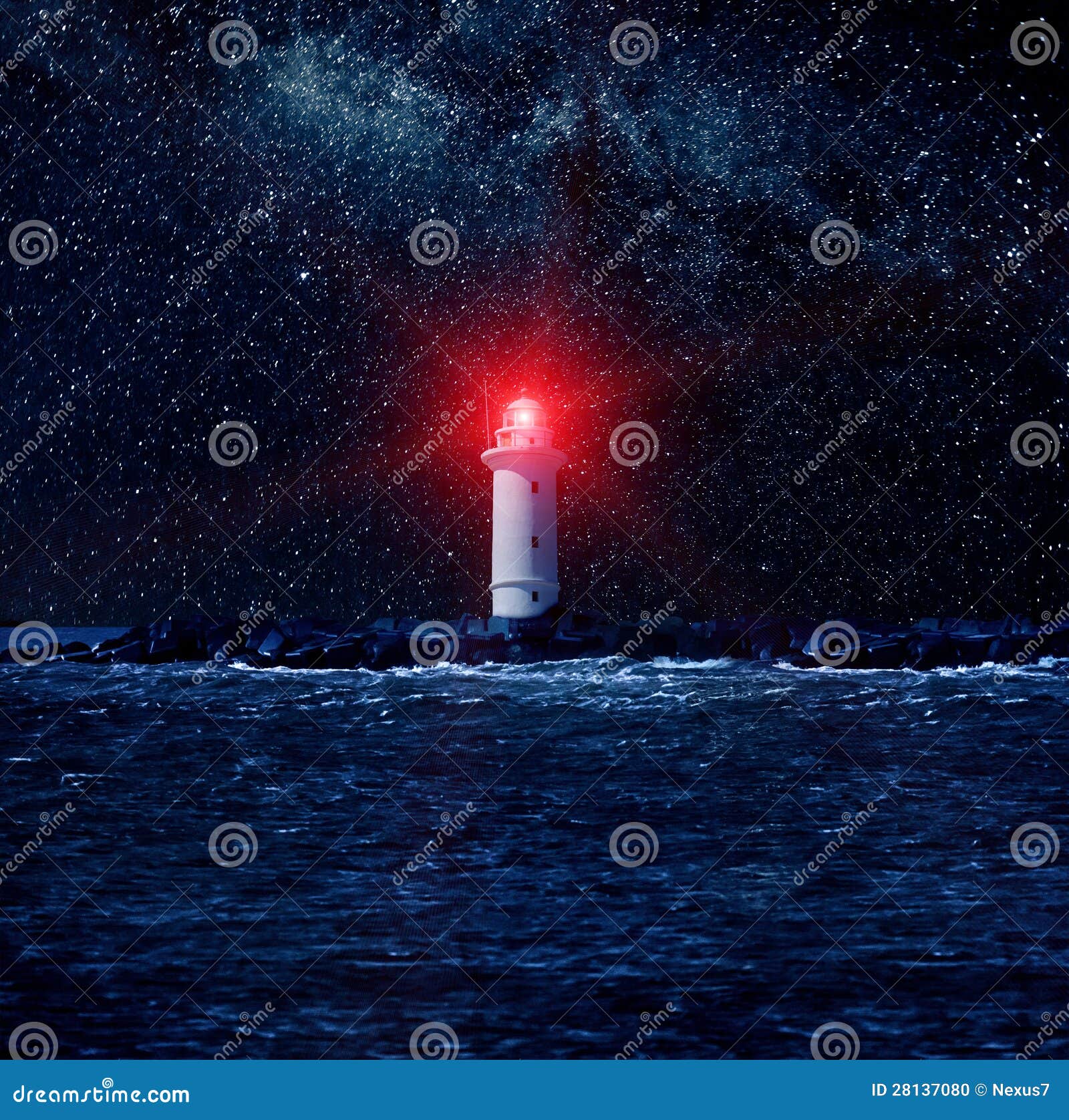 Lighthouse and the Stars stock photo. Image of night - 28137080
