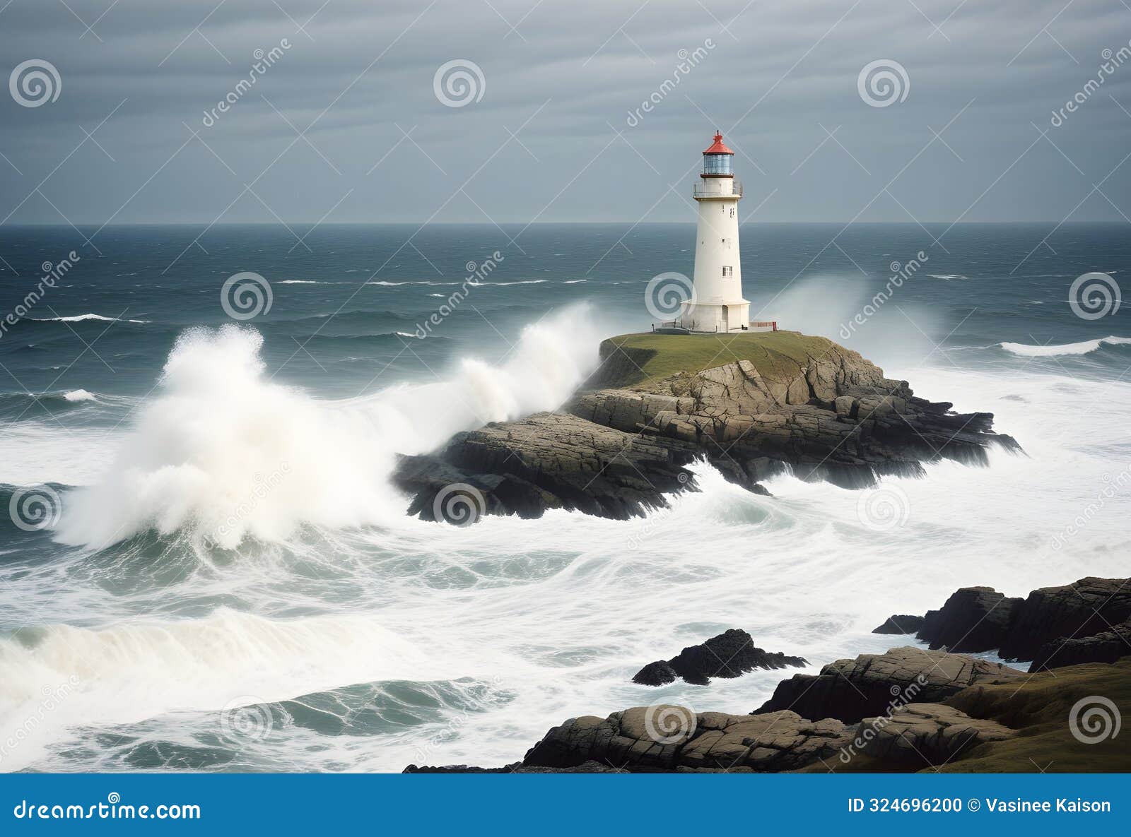 A Lighthouse Steadfast Sentinel Over Raging Seas Stock Photo - Image of ...