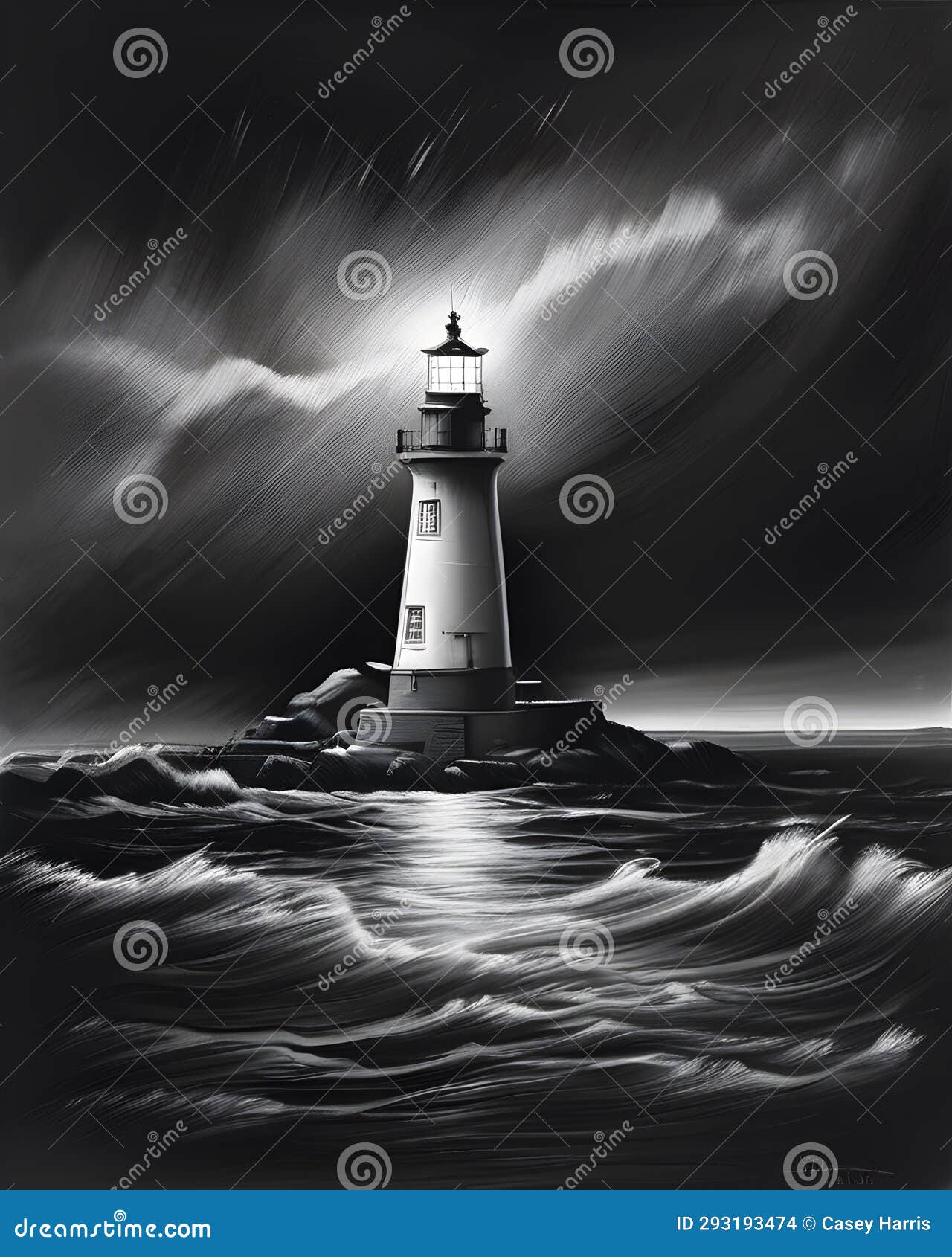 A Lighthouse during a Storm Stock Illustration - Illustration of black ...