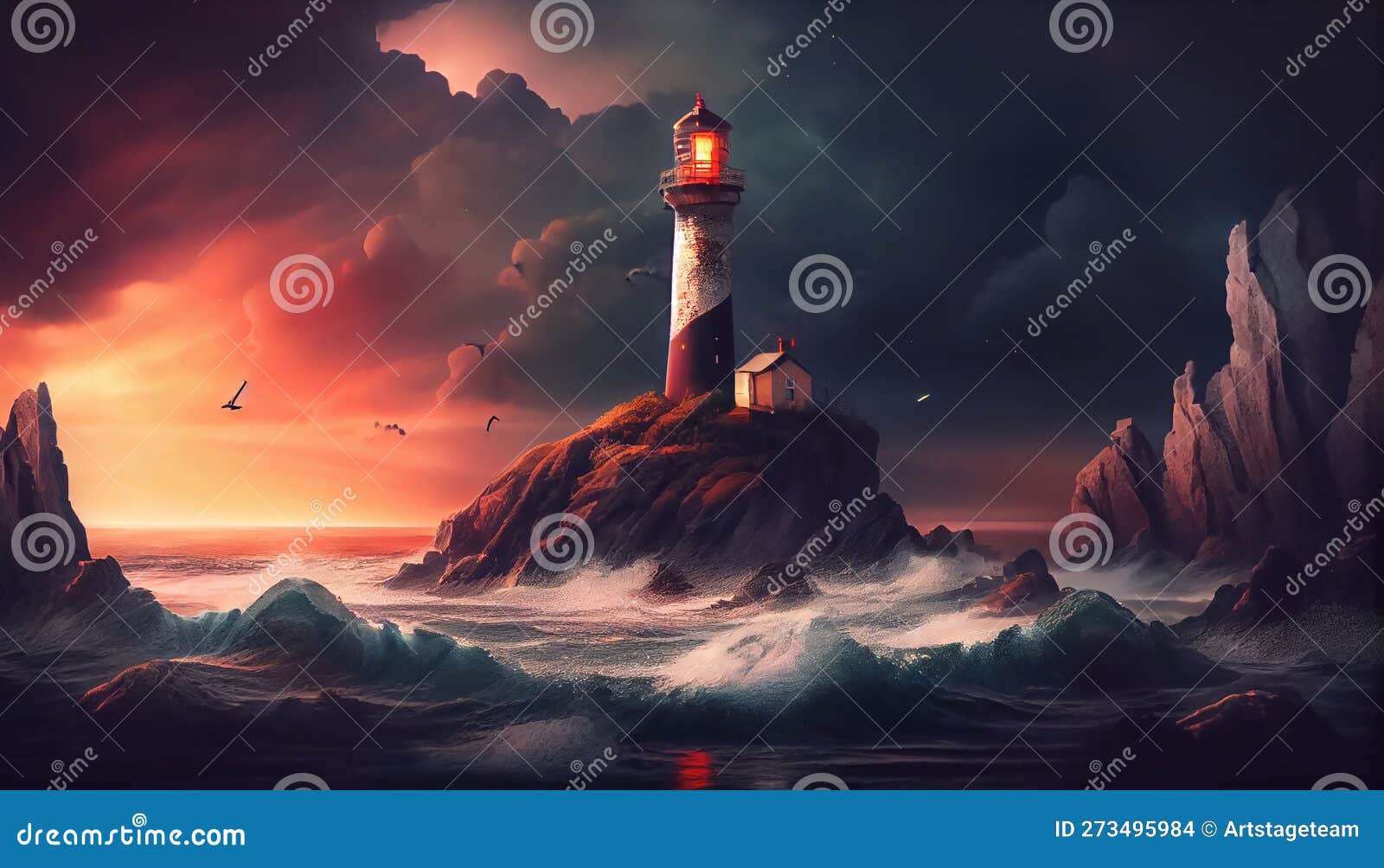 Lighthouse in Stormy Landscape - Leader and Vision Concept Stock ...