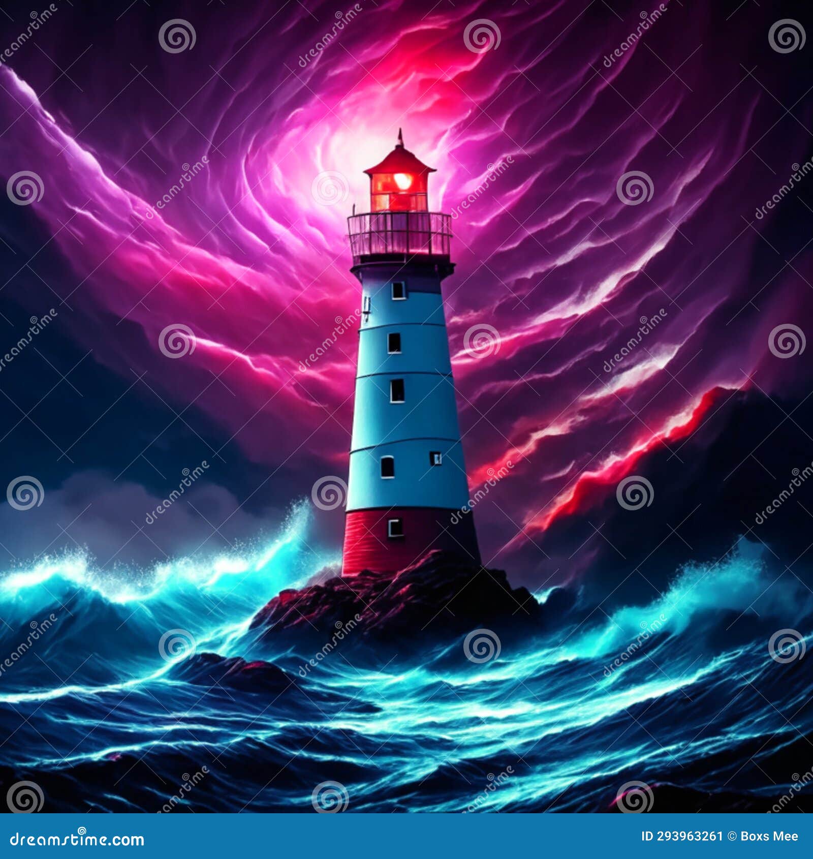 Lighthouse on a Stormy Night, 3d Rendering. Computer Digital Drawing ...