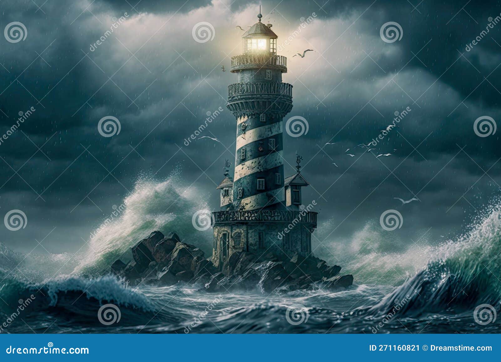 Lighthouse in the Stormy Sea Stock Image - Image of cloud, seascape ...