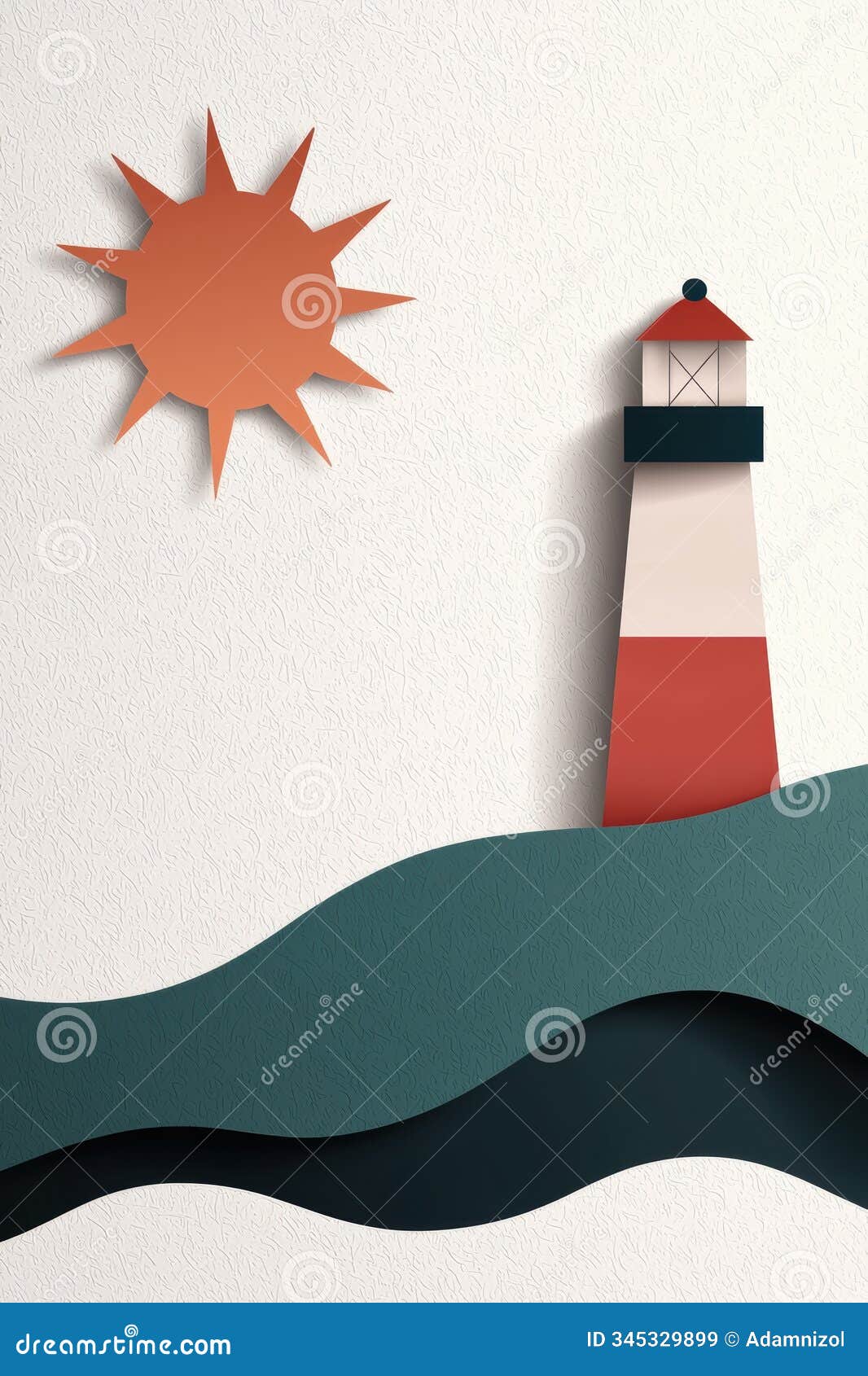 Lighthouse and Sun Symbol on Abstract Landscape Stock Illustration ...