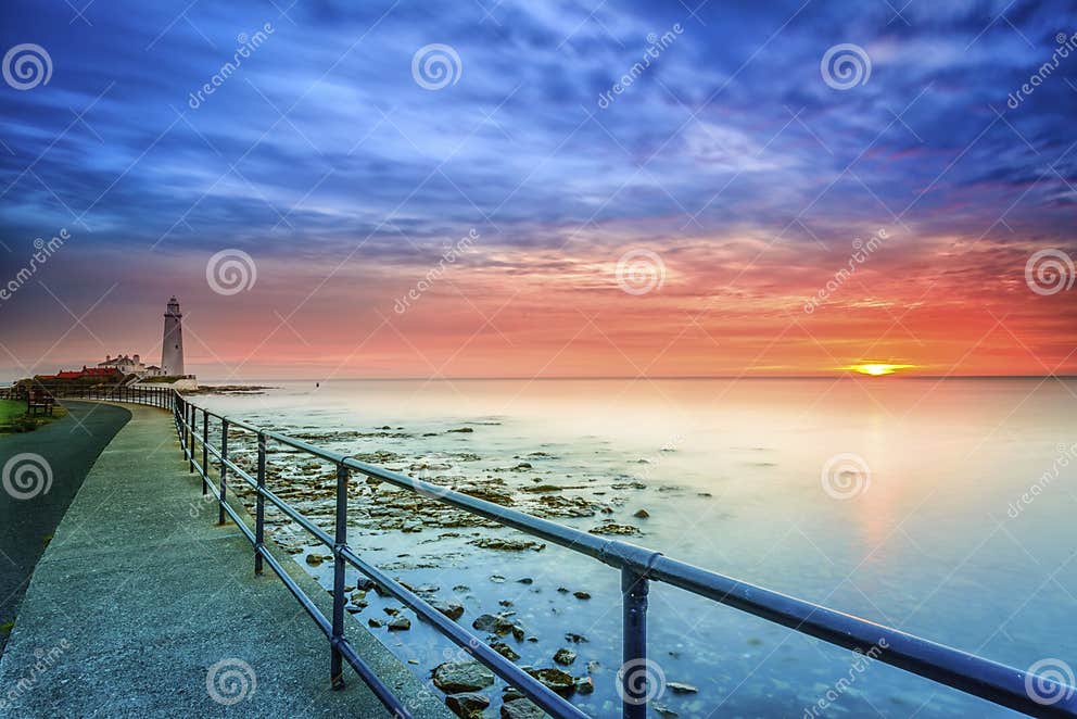 Lighthouse at sunrise stock image. Image of north, walkway - 43510659
