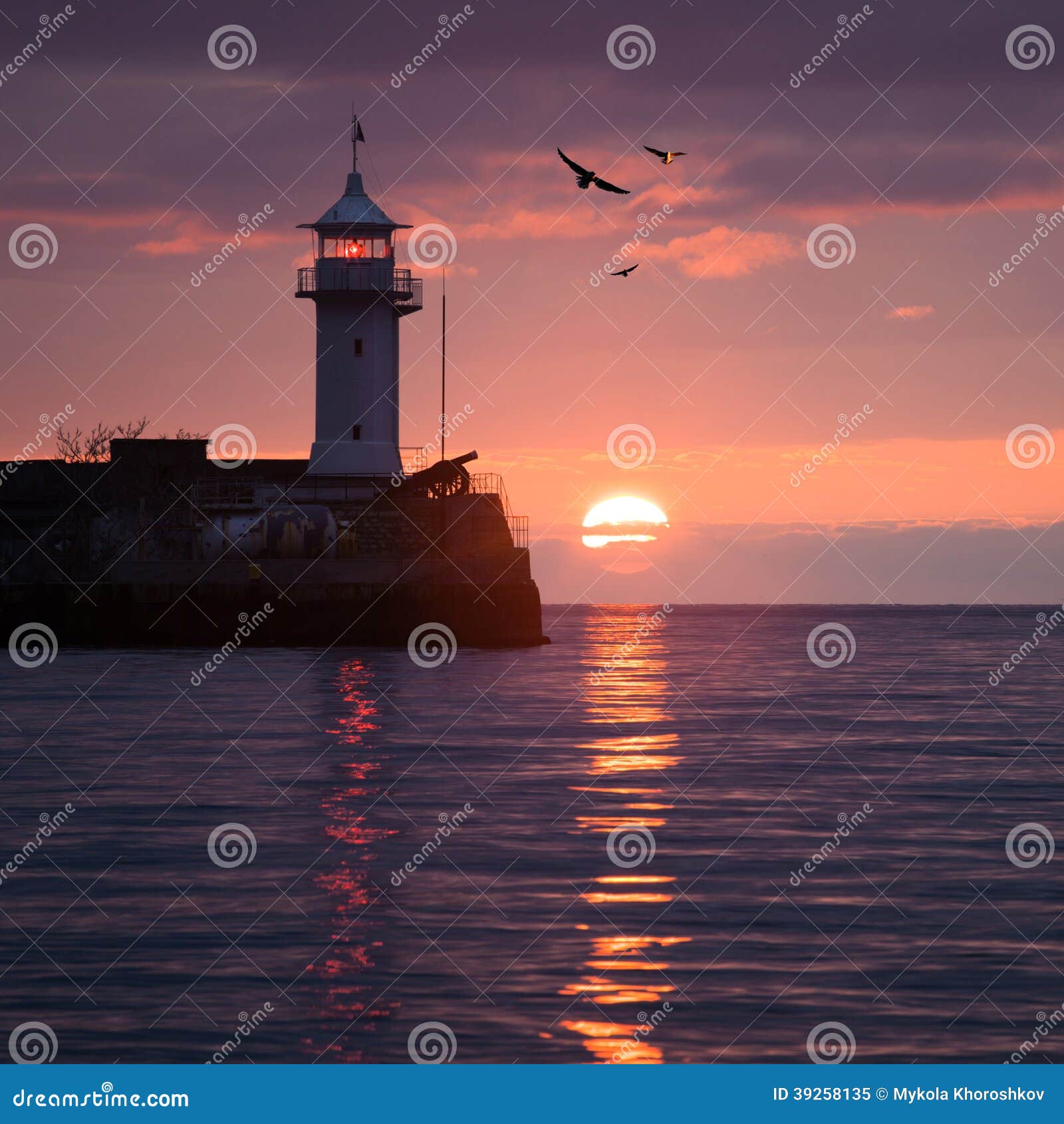 Lighthouse on sunrise stock image. Image of nature, water - 39258135