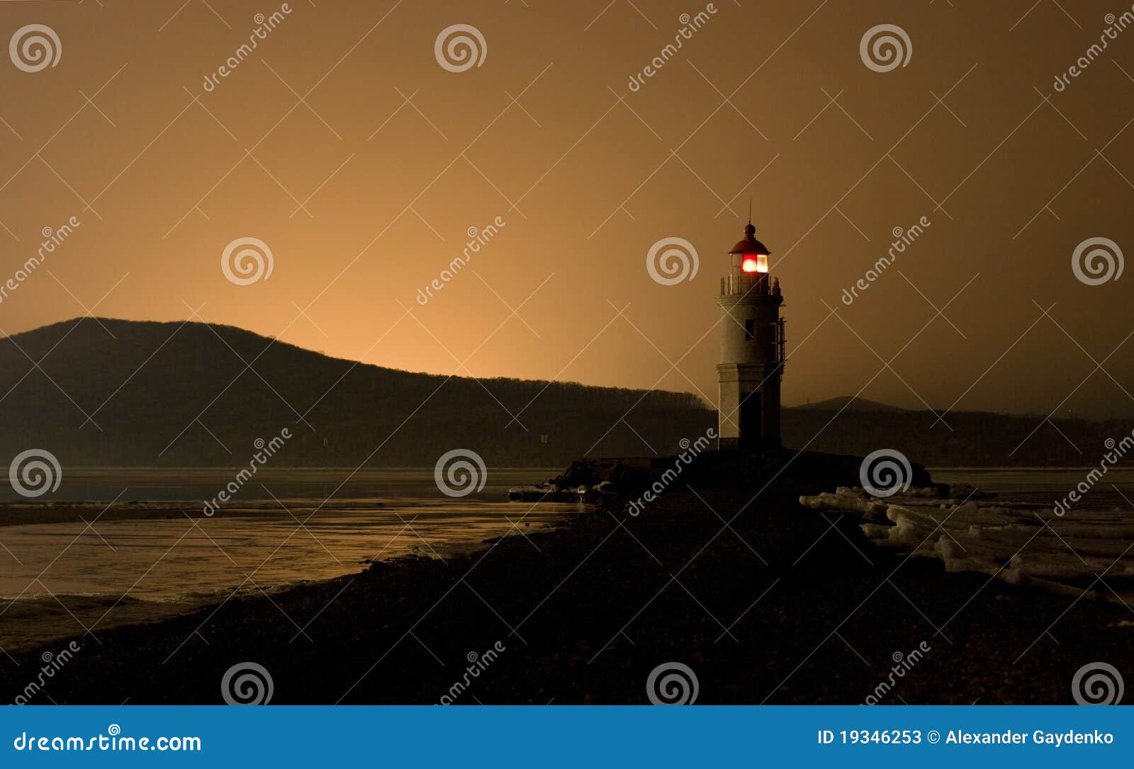 Lighthouse after sunset stock image. Image of warn, coastline - 19346253