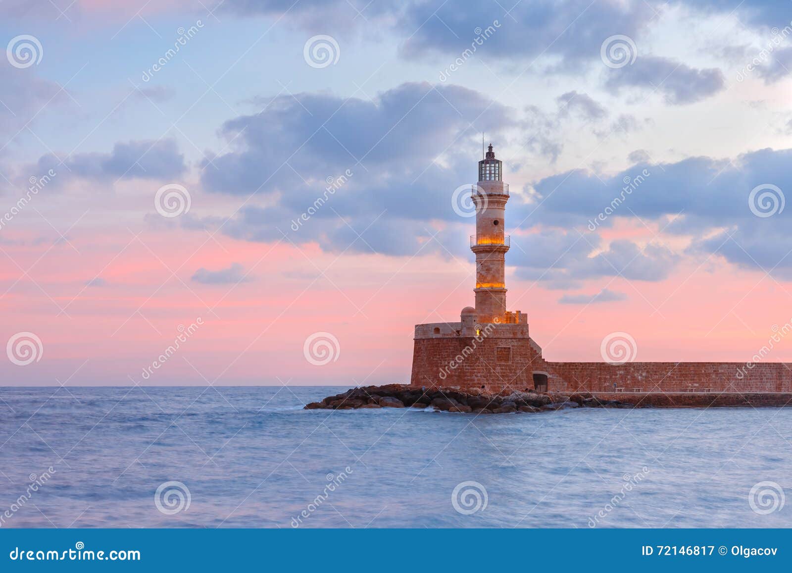 Lighthouse at Sunset, Chania, Crete, Greece Stock Image - Image of ...