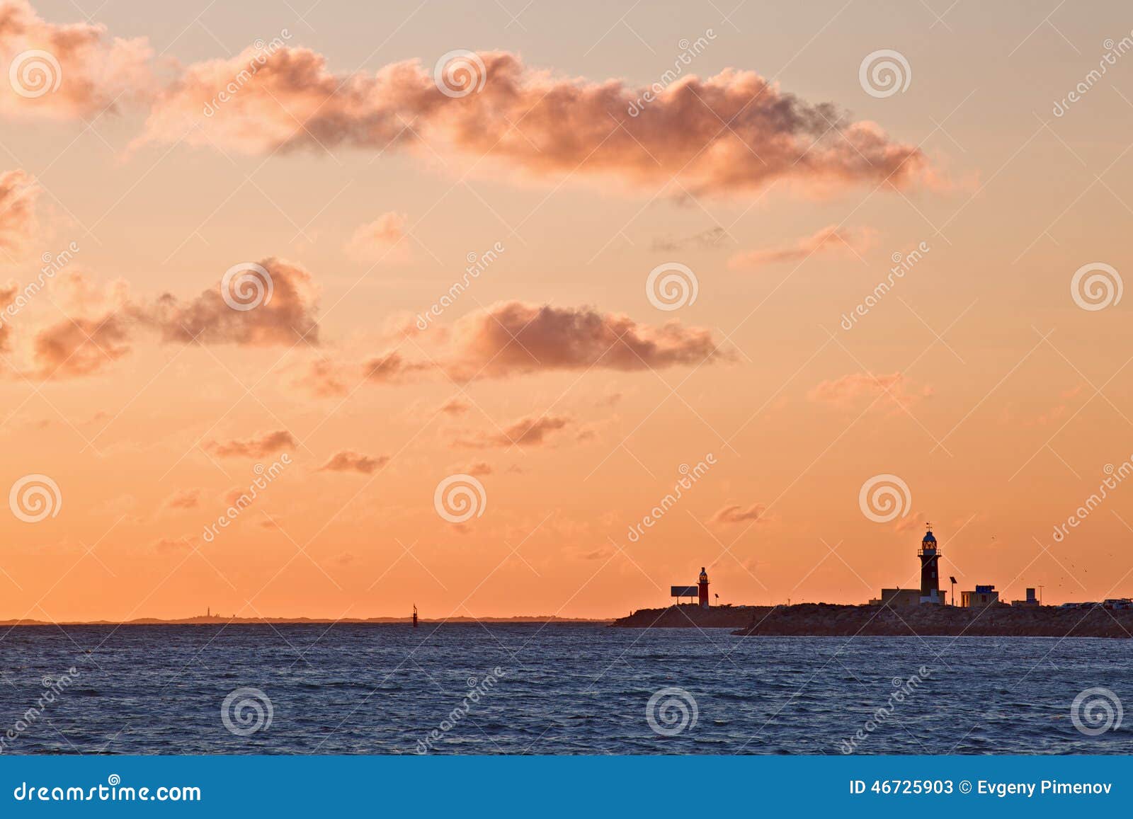 Lighthouse on the sunset stock image. Image of landmark - 46725903