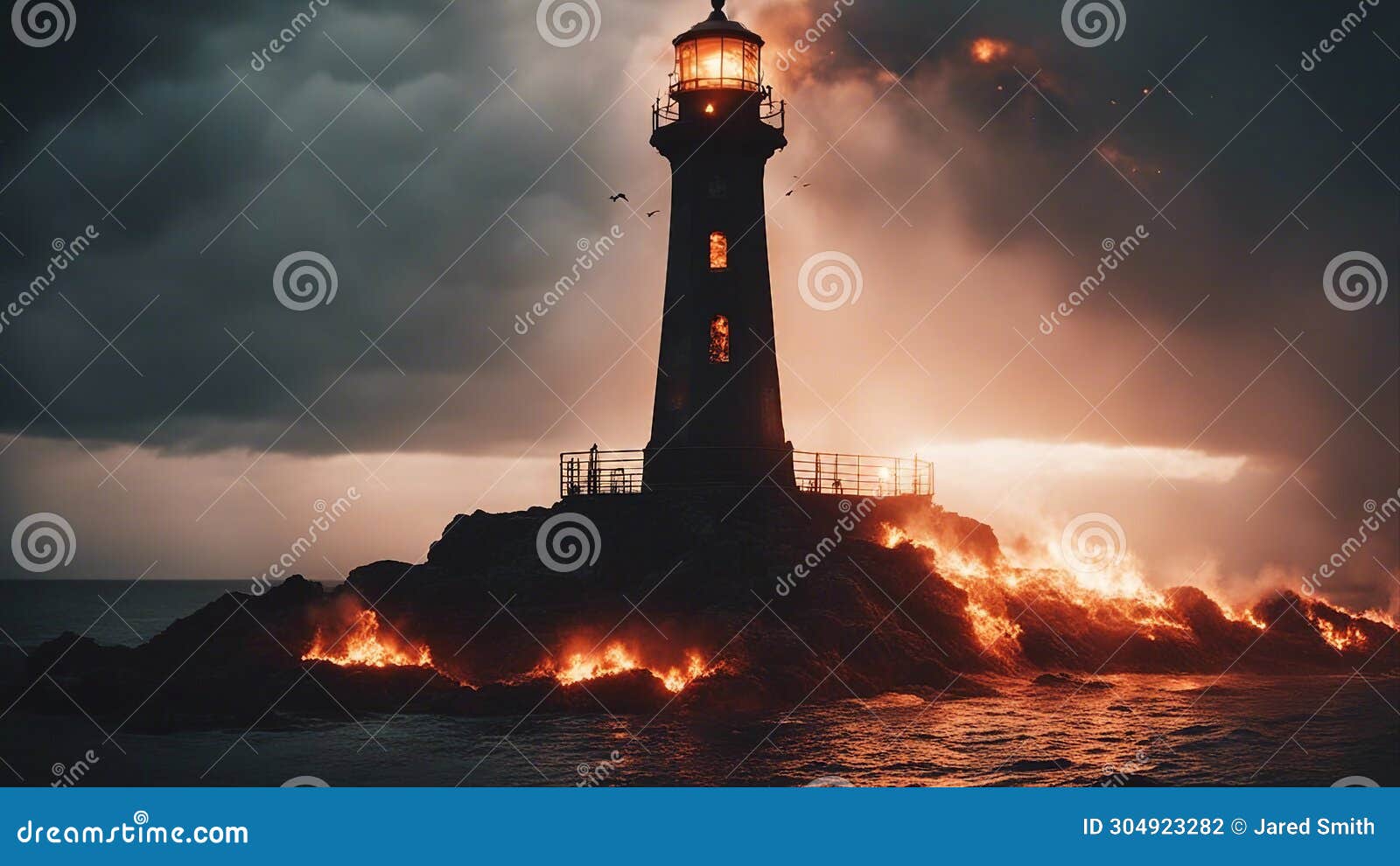 Lighthouse at Sunset a Scary Lighthouse in a Hellish Fire, with Demons ...