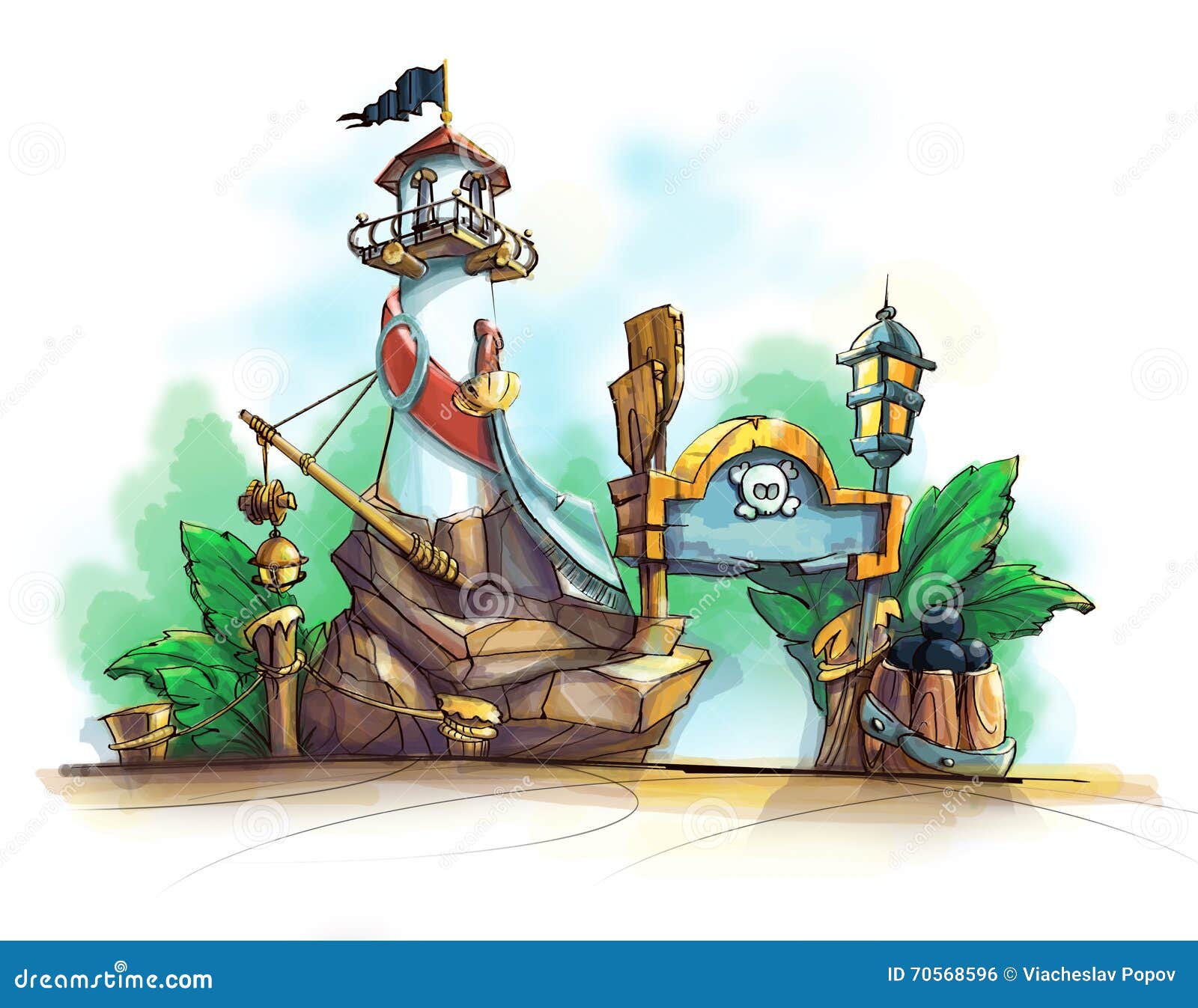 Lighthouse Theme Image. Pirates Illustration. Stock Illustration ...